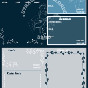 Blue & Floral Character Sheet - Etsy