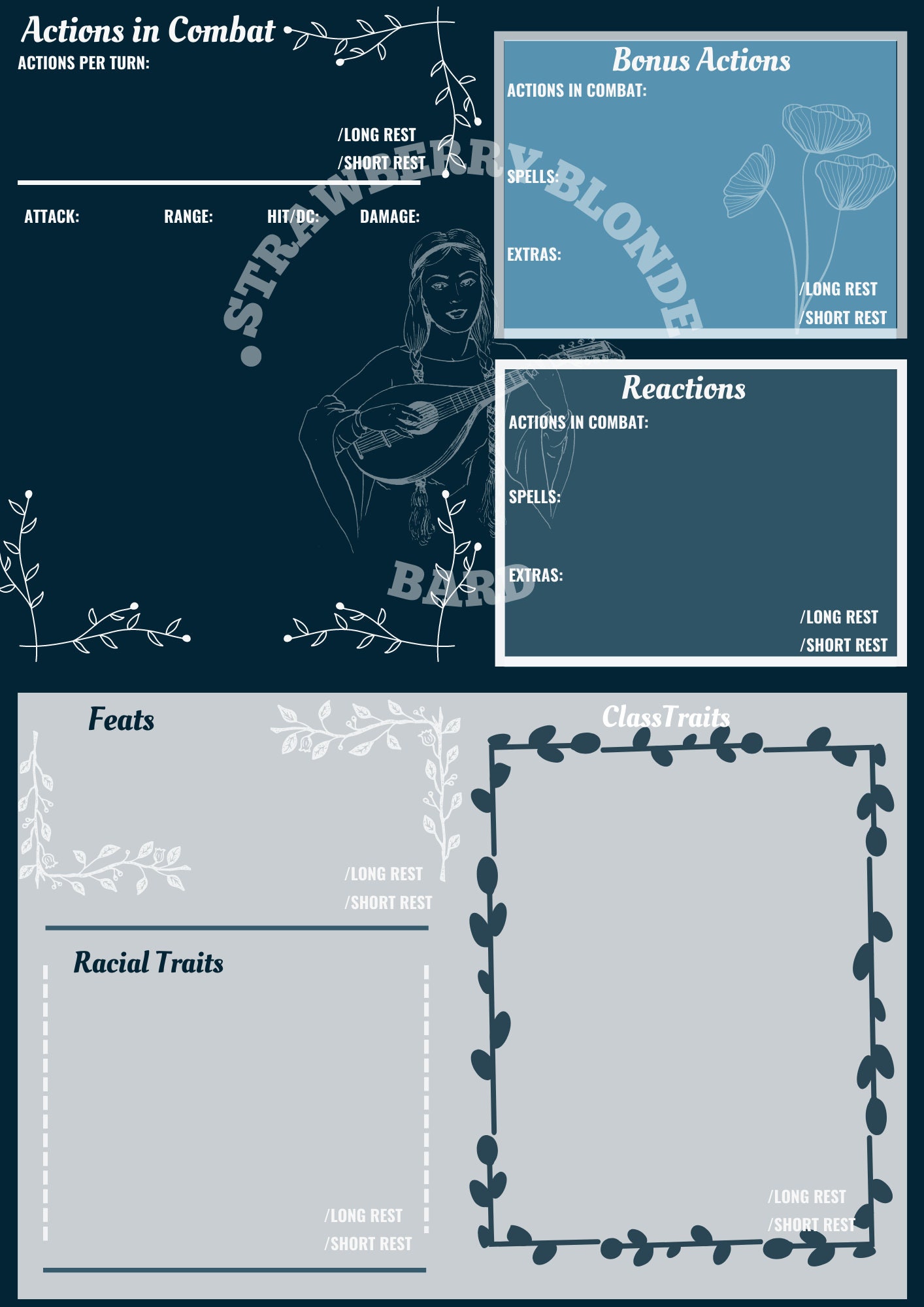Blue & Floral Character Sheet - Etsy