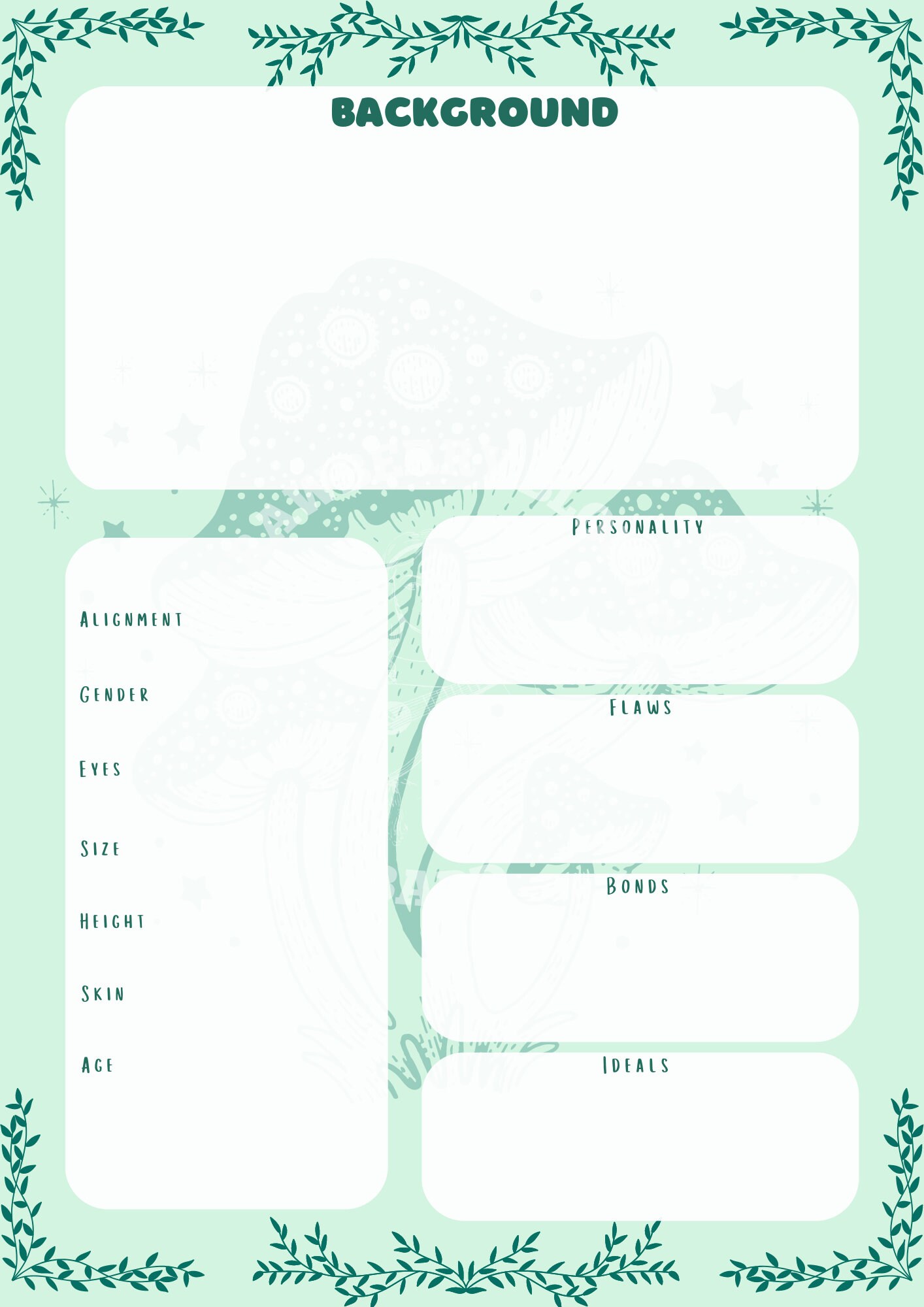 Into the Wild Character Sheet - Etsy