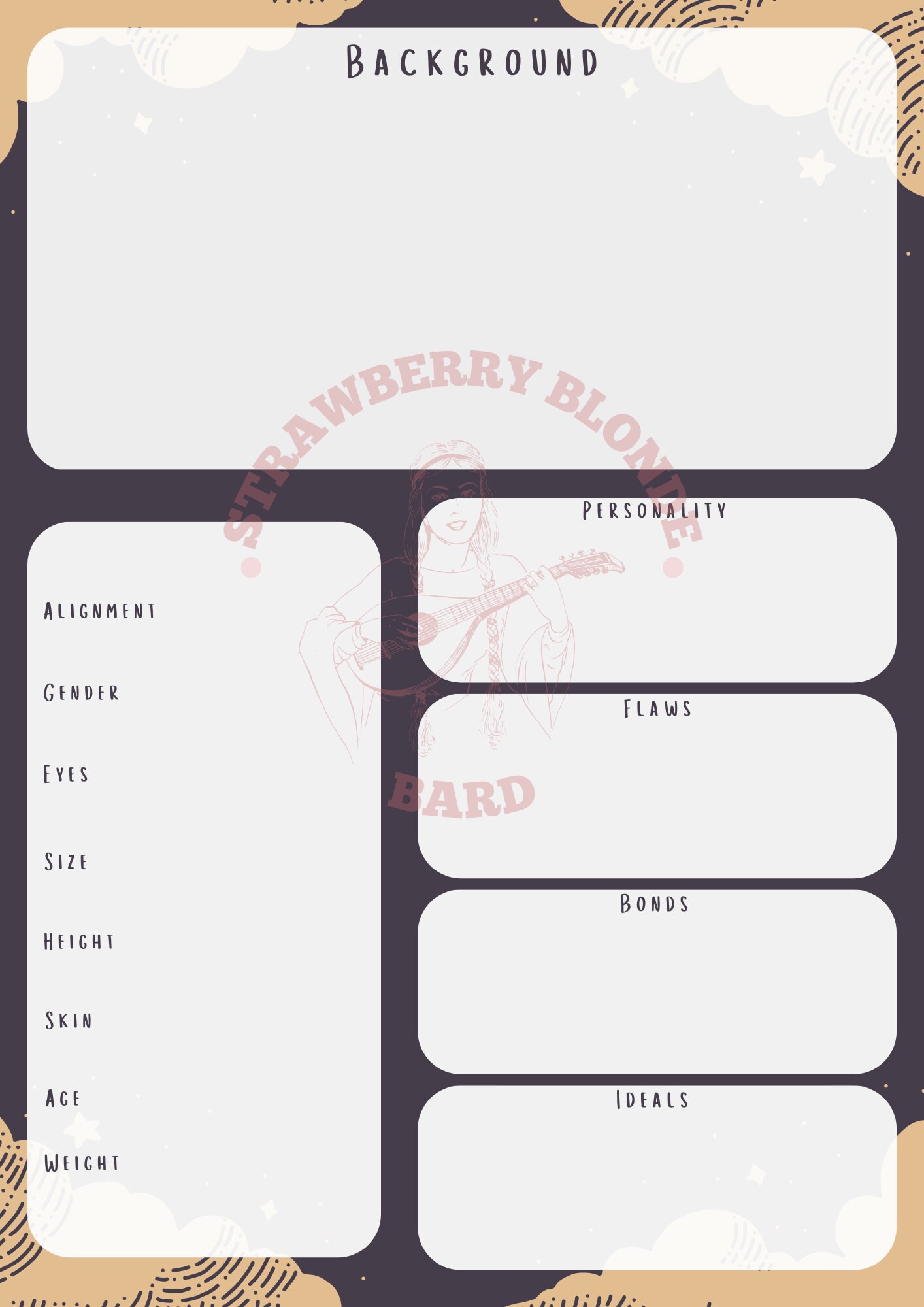 Starry Night Character Sheet - Etsy
