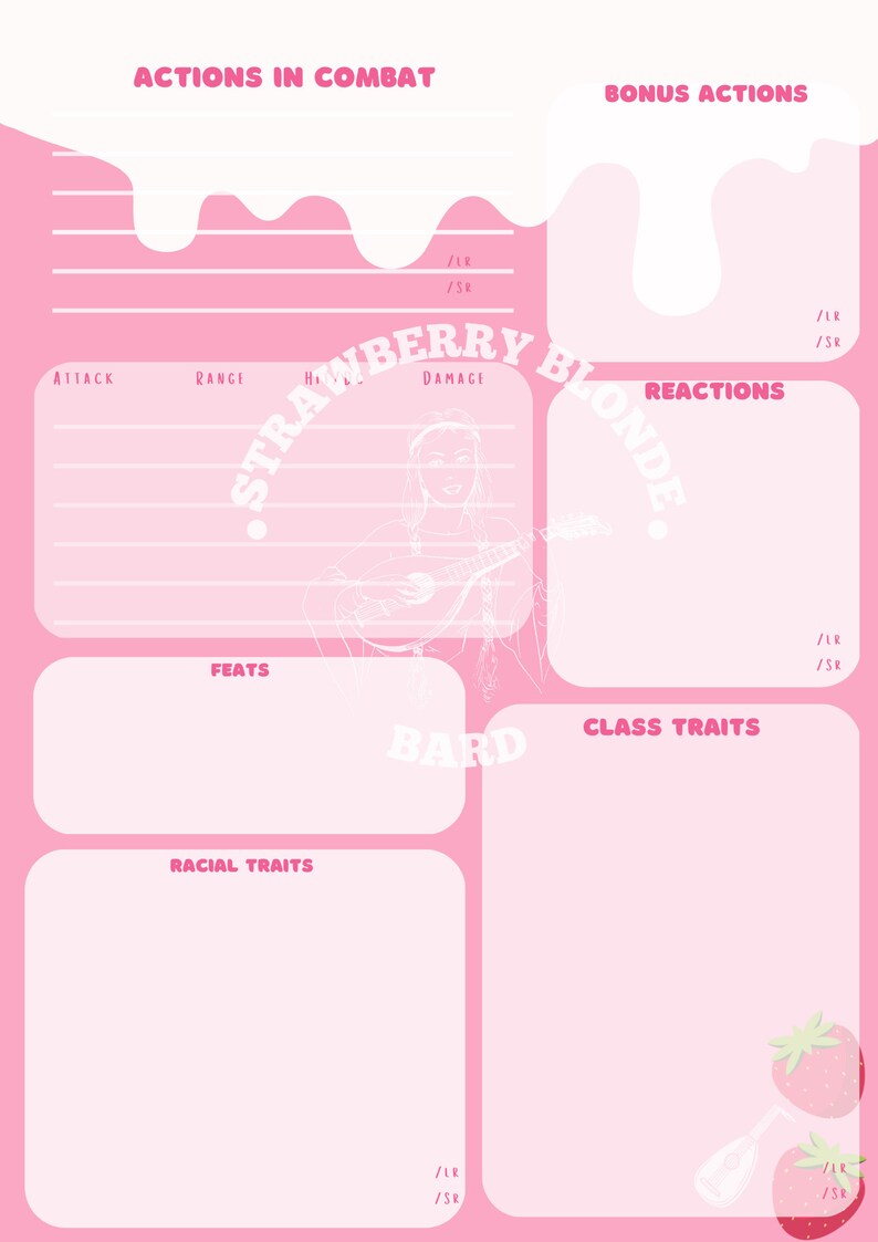 Strawberry Bard Character Sheet - Etsy