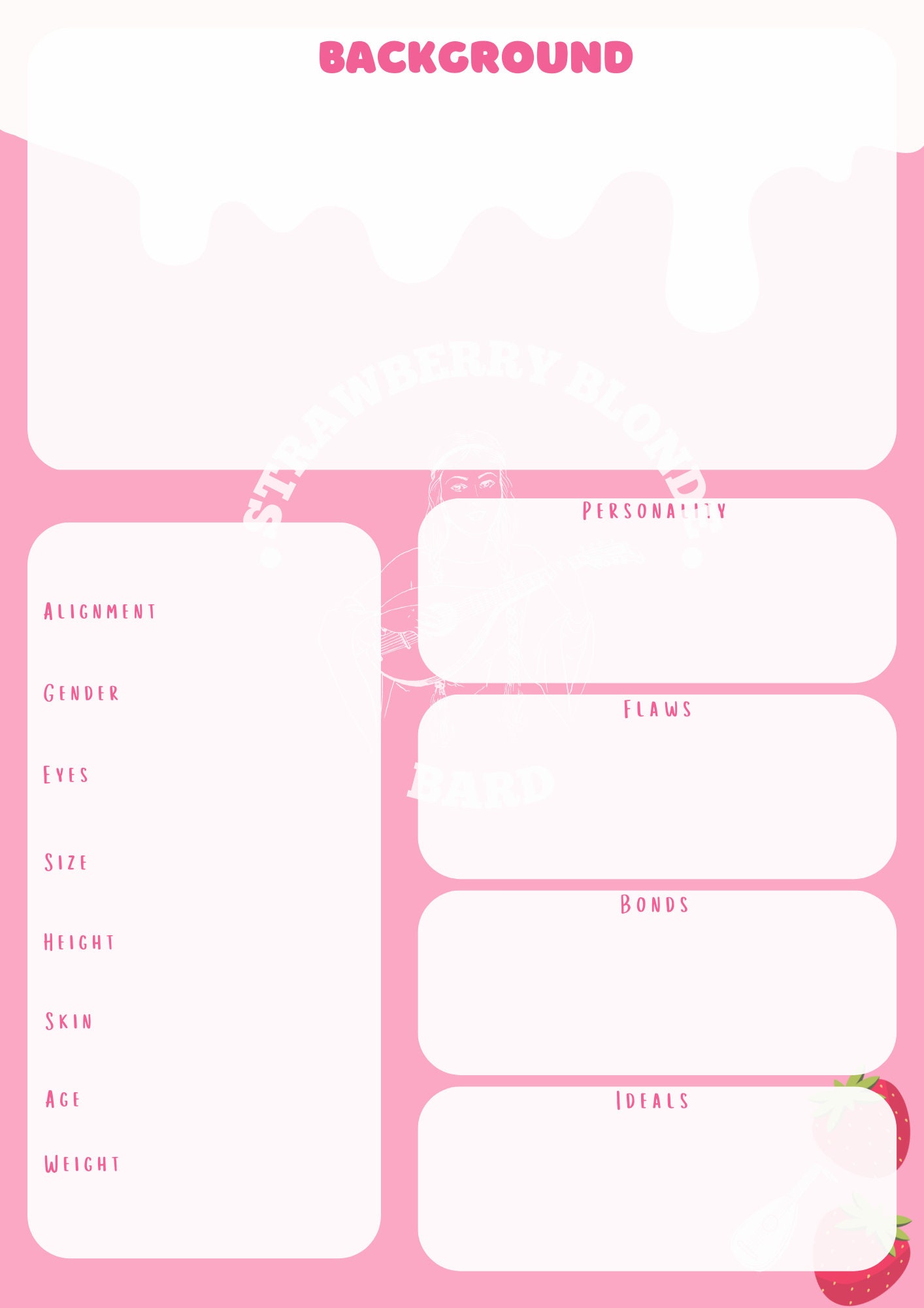 Strawberry Bard Character Sheet - Etsy