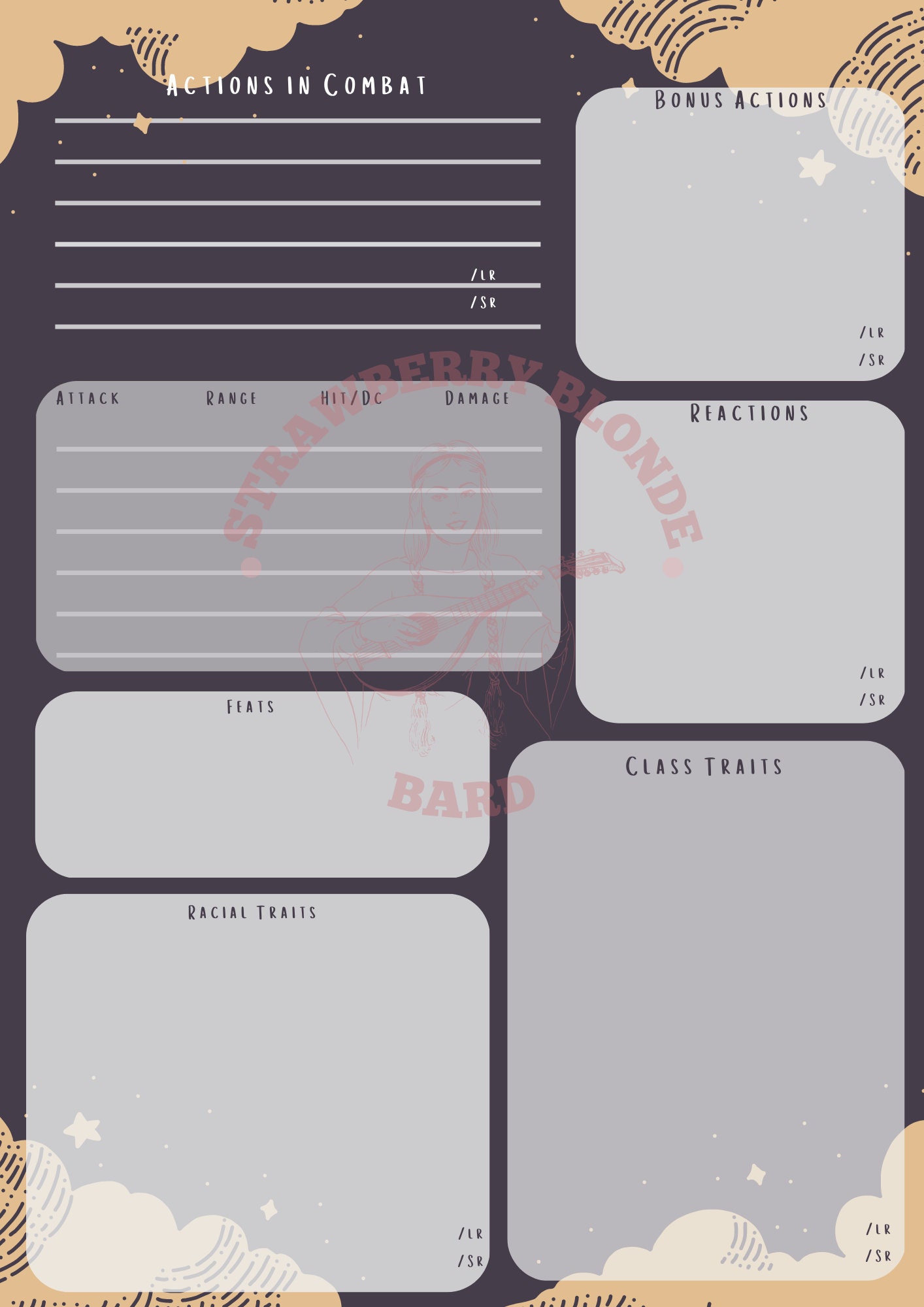Starry Night Character Sheet - Etsy