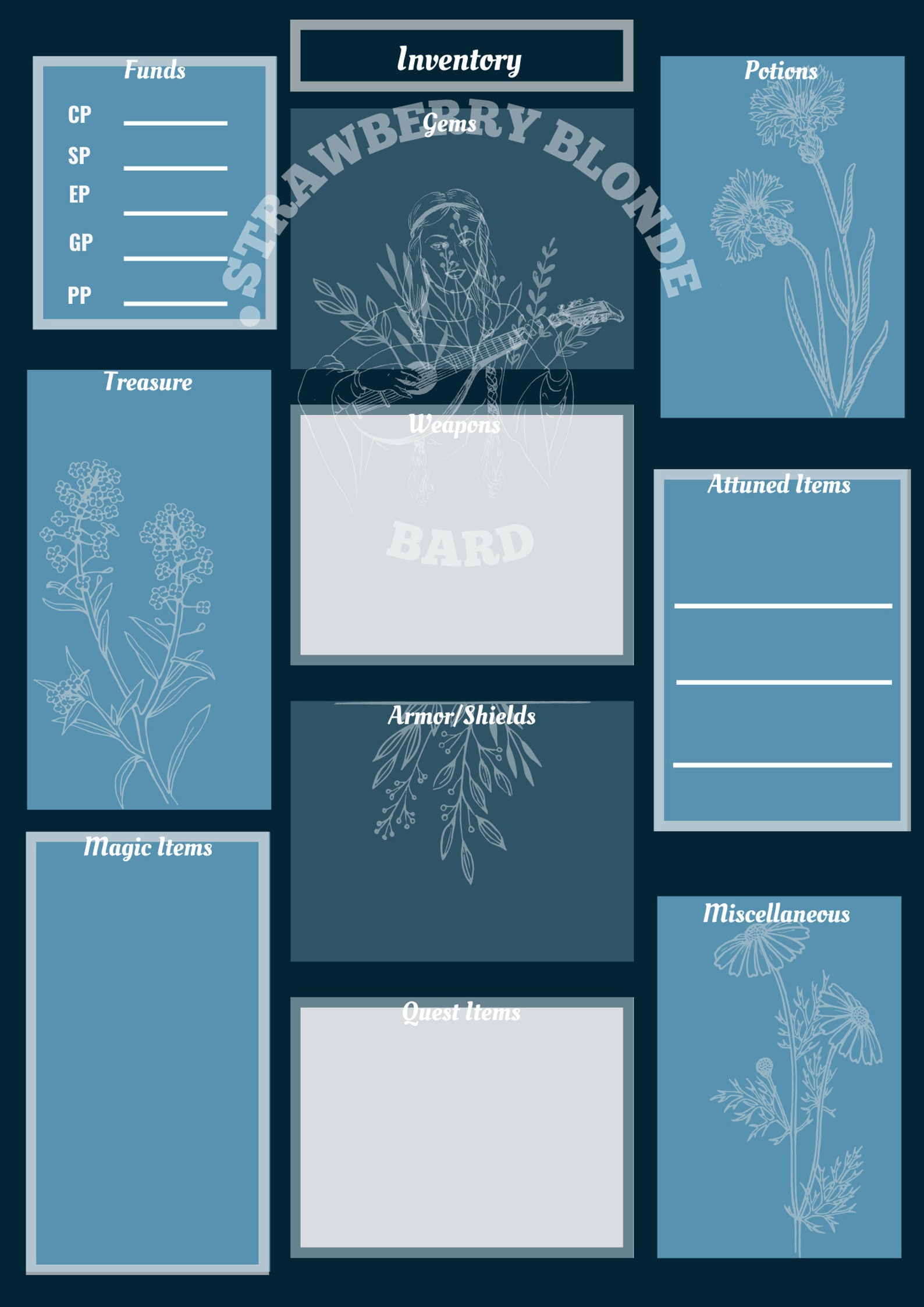 Blue & Floral Character Sheet - Etsy