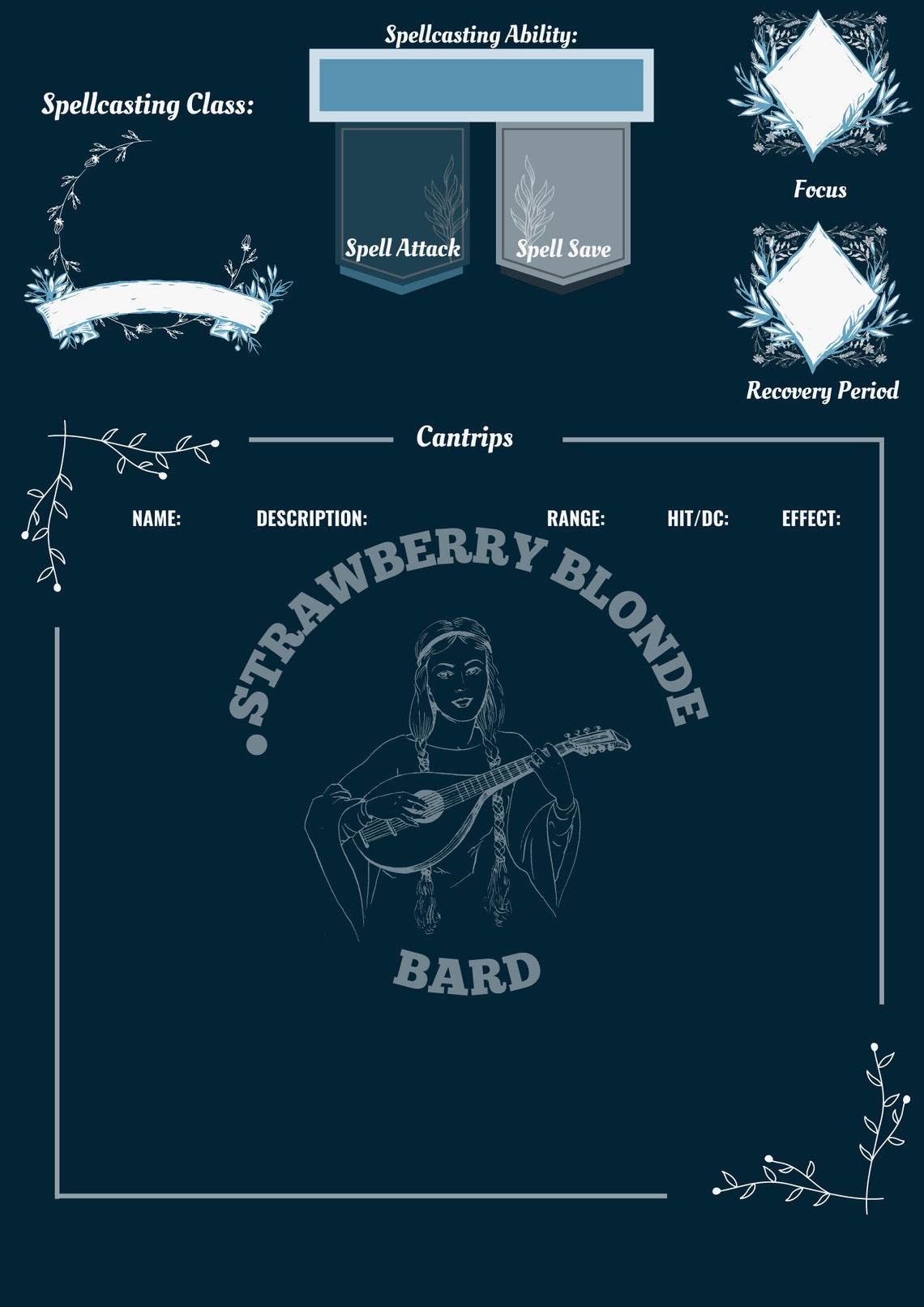 Blue & Floral Character Sheet - Etsy