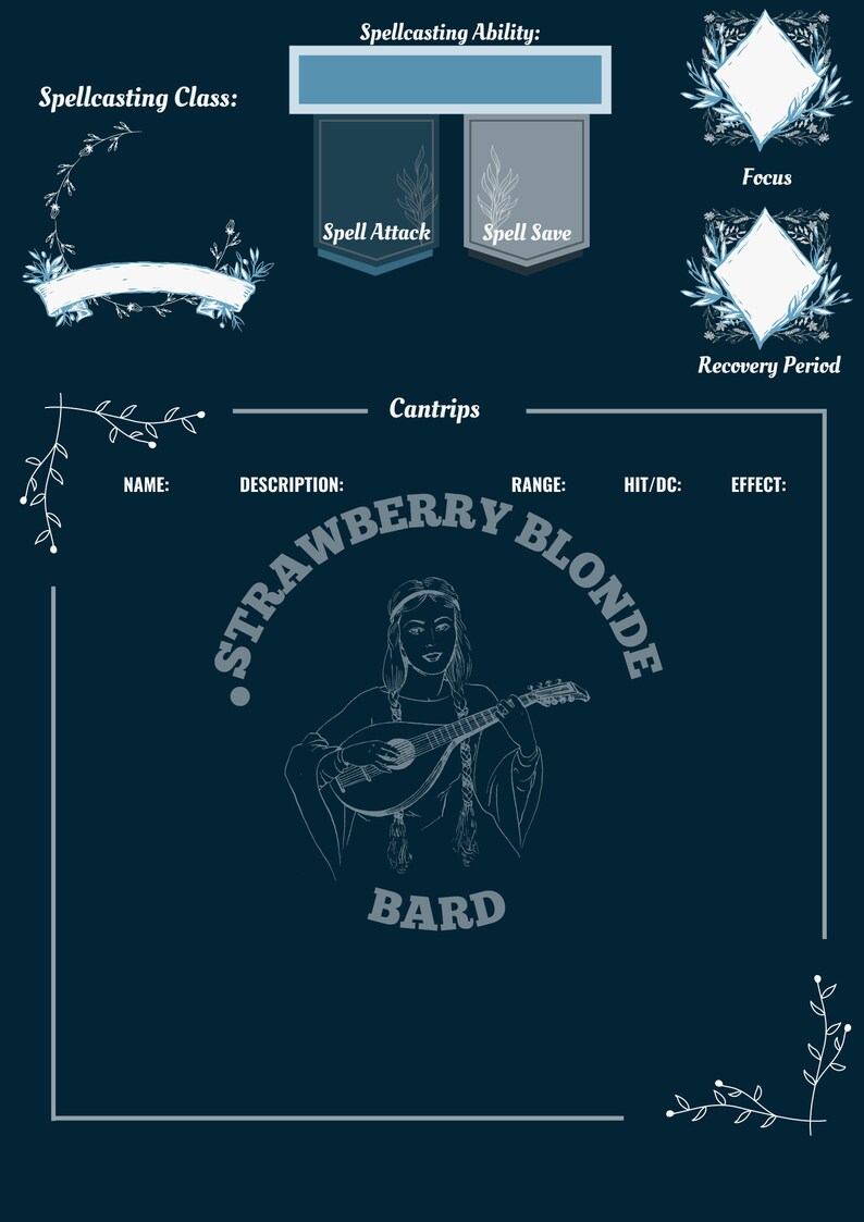 Blue & Floral Character Sheet - Etsy