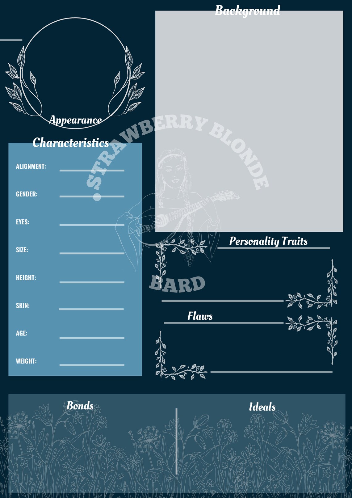 Blue & Floral Character Sheet - Etsy