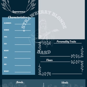 Blue & Floral Character Sheet - Etsy