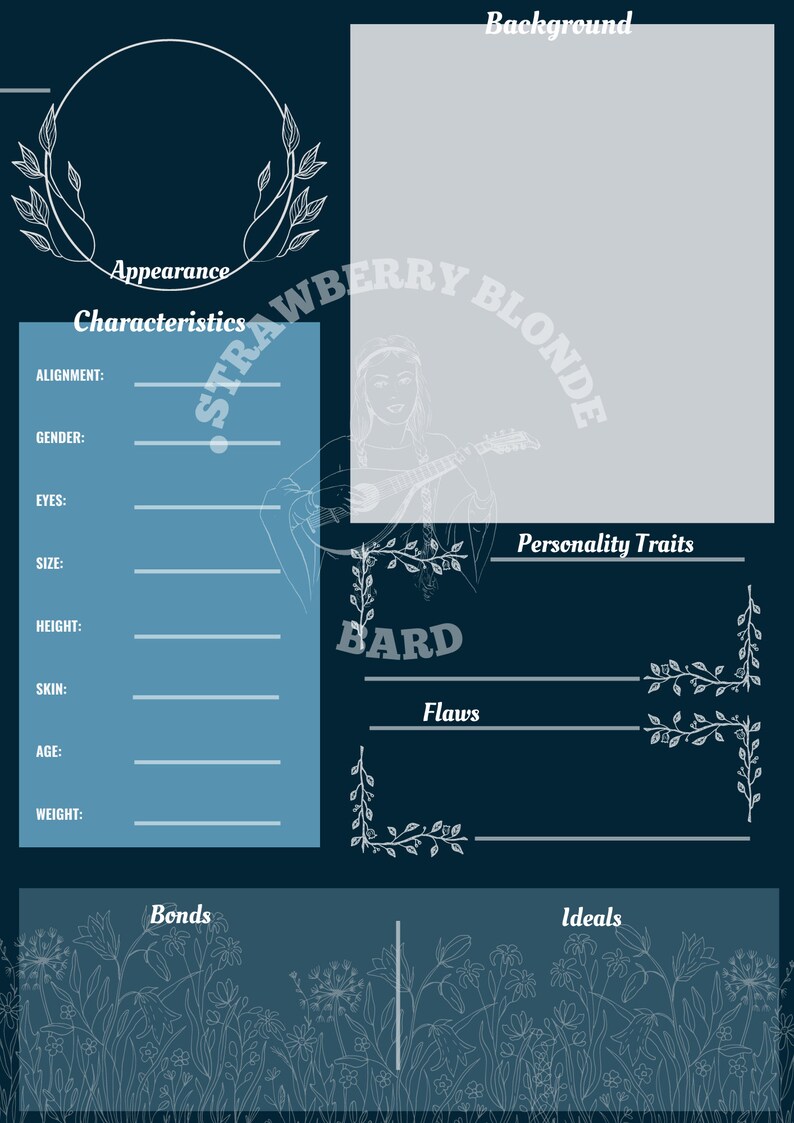 Blue & Floral Character Sheet - Etsy