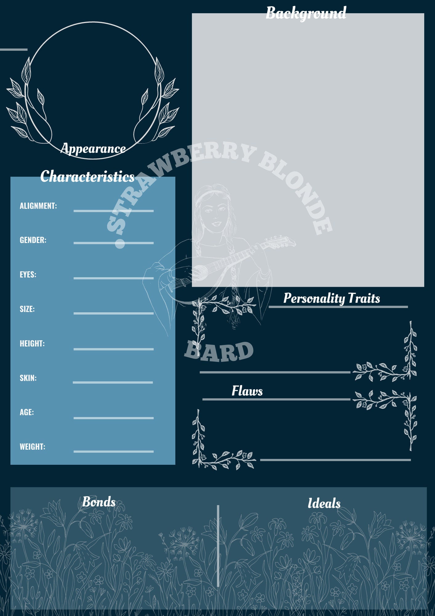 Blue & Floral Character Sheet - Etsy