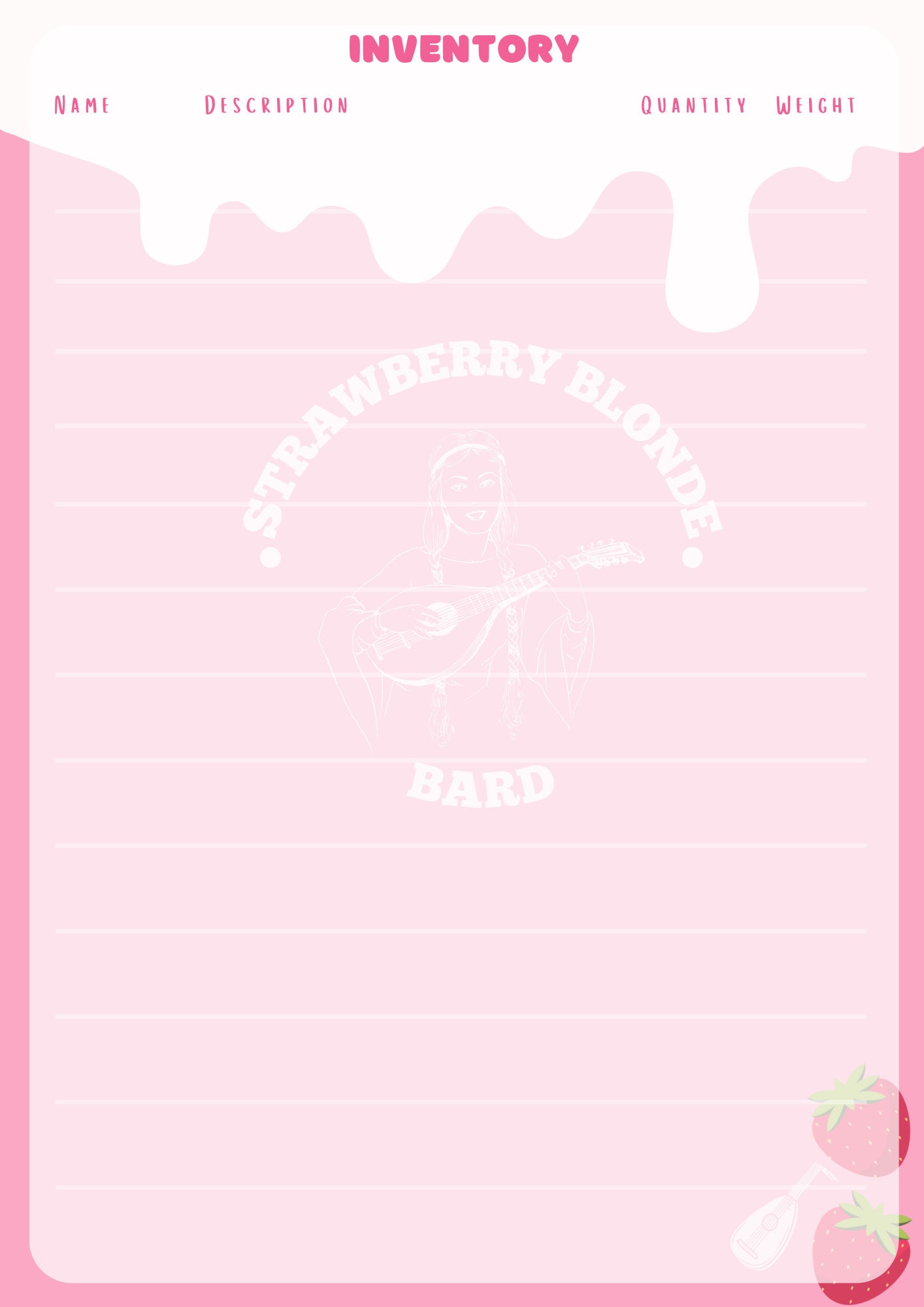 Strawberry Bard Character Sheet - Etsy