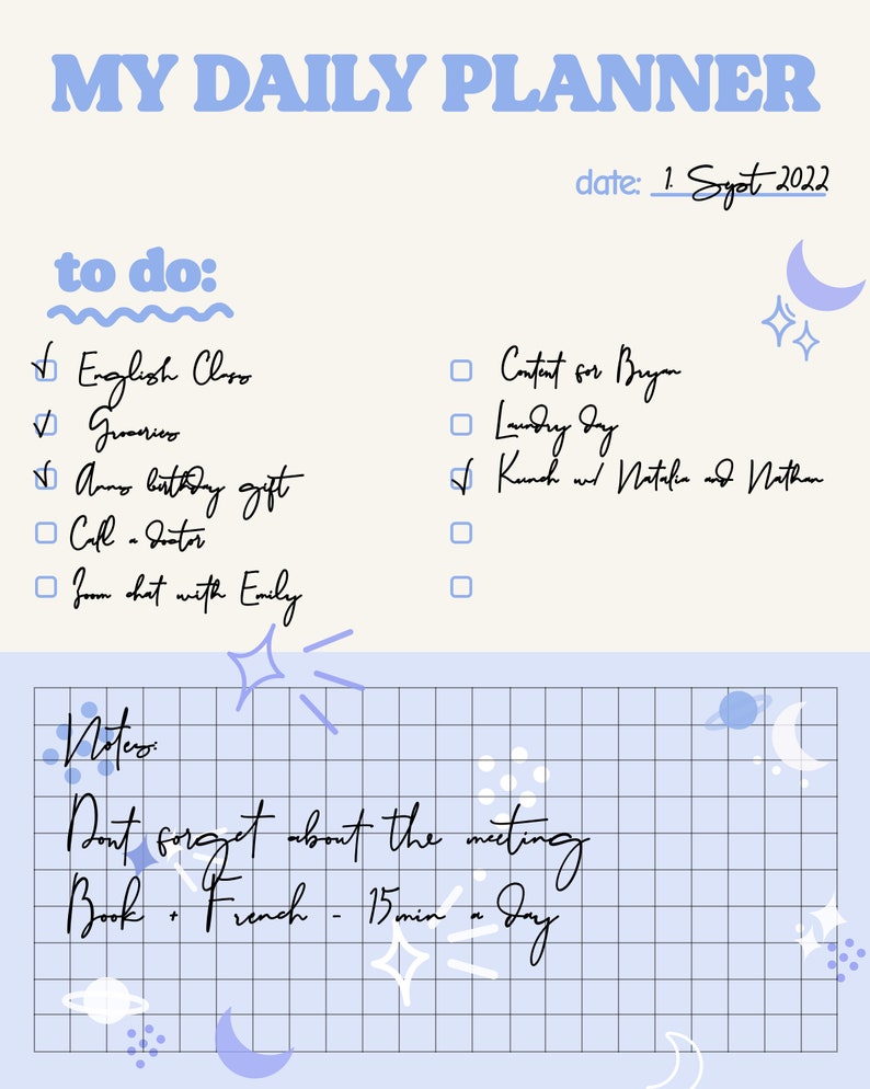 Printable Daily Planner Design I Space & Stars Blue 2022 - Etsy