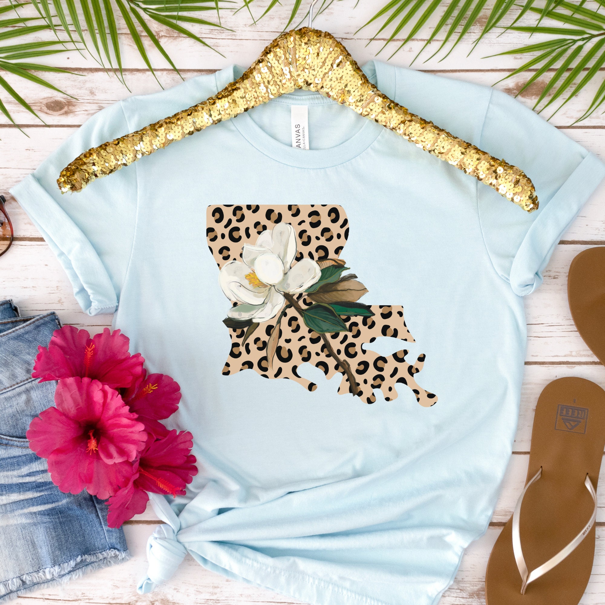 Louisiana Shaped State Flower Leopard Print Tshirt; Leopard Print ...