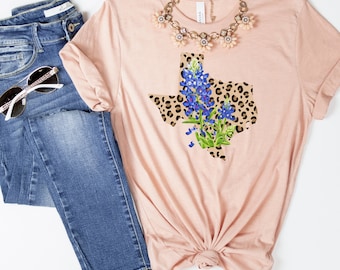 Texas Shaped State Flower Leopard Print Tshirt Leopard Print Texas ...