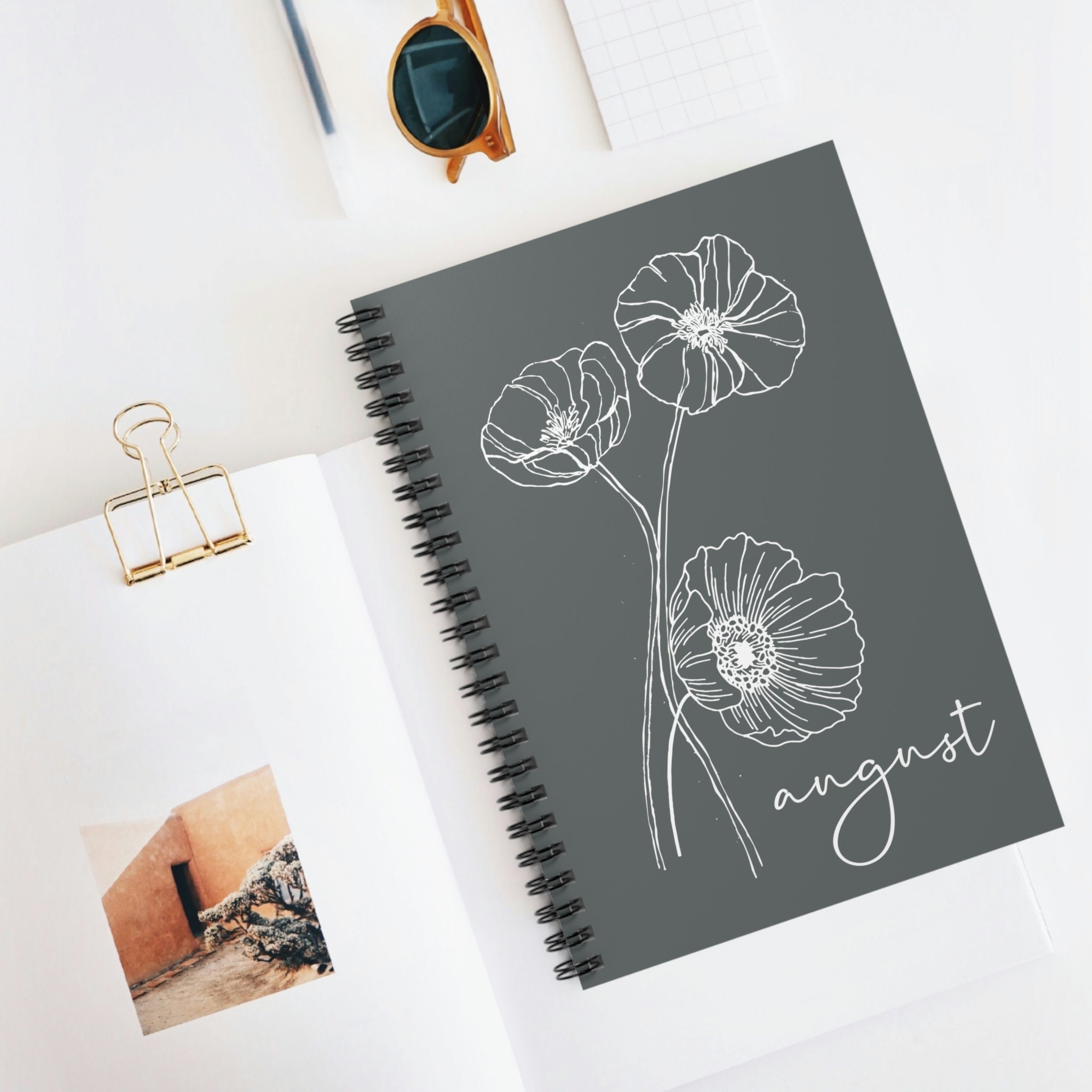 Birth Flower August Spiral Notebook or Journal; Birth Month Flower ...