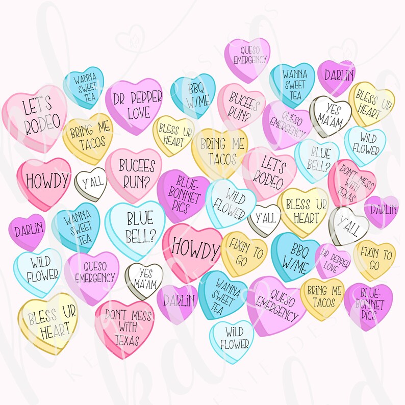 BUNDLE Texas Conversation Hearts PNG Files; Conversation Hearts With ...