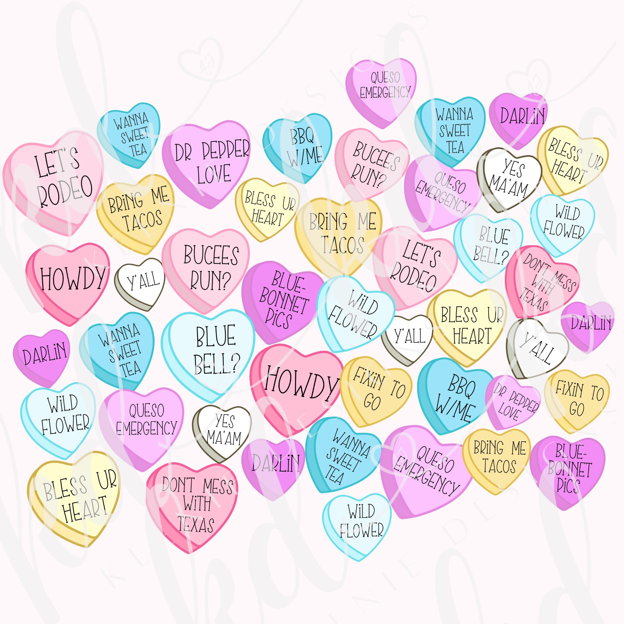 BUNDLE Texas Conversation Hearts PNG Files; Conversation Hearts With ...