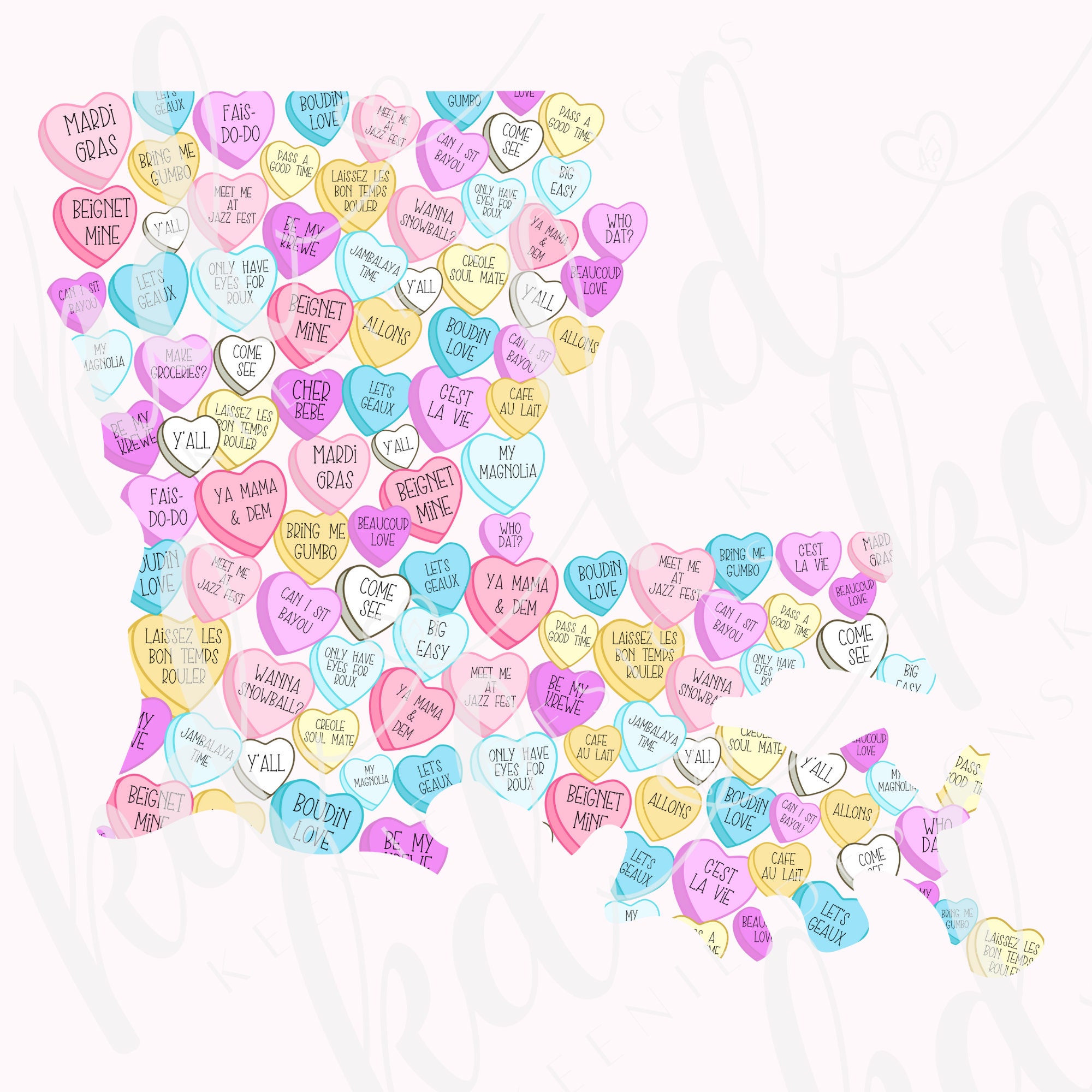 BUNDLE Louisiana Conversation Heart PNG Files Hearts With Louisiana ...