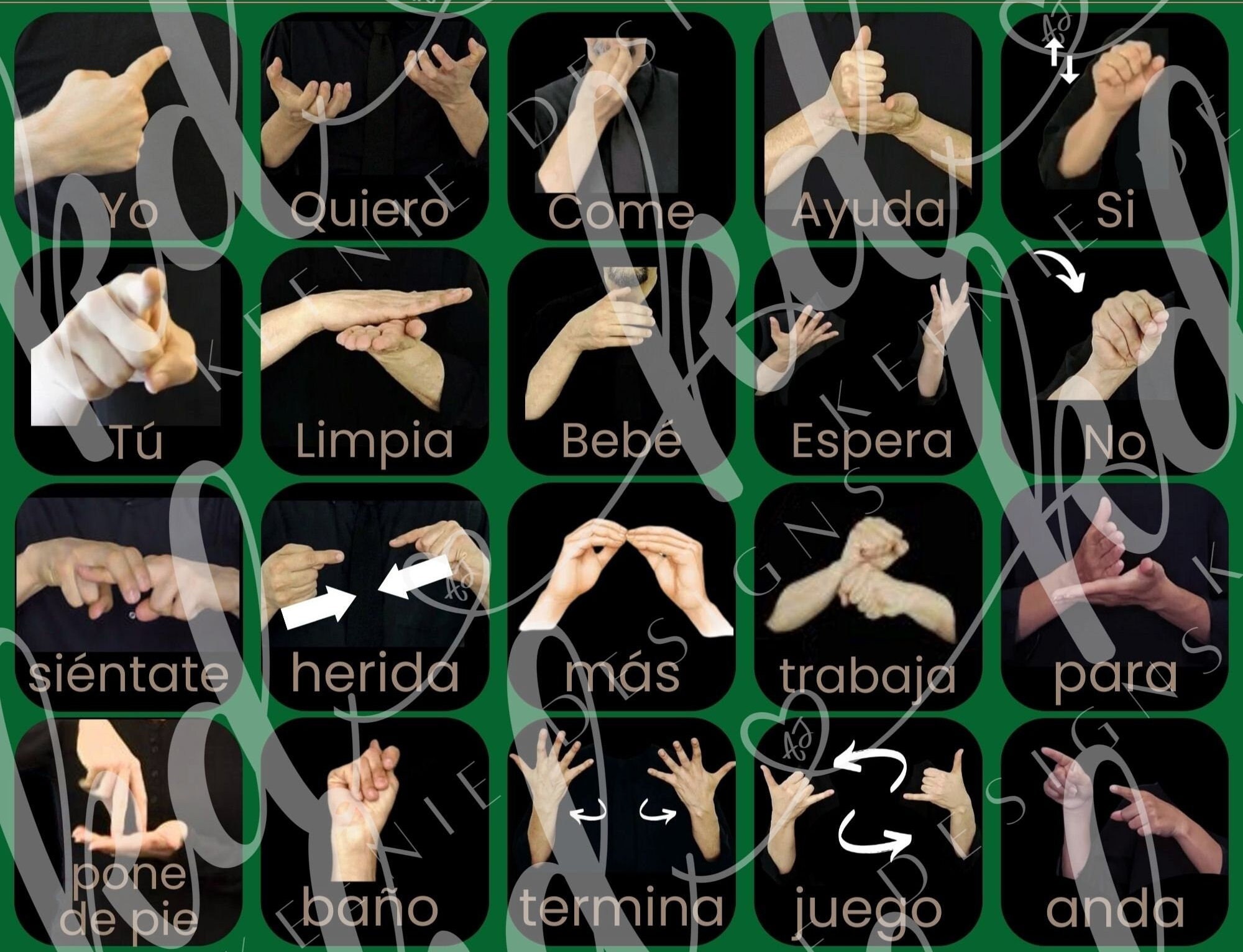 SPANISH ASL Based Communication Board With Real Pictures; Early ...