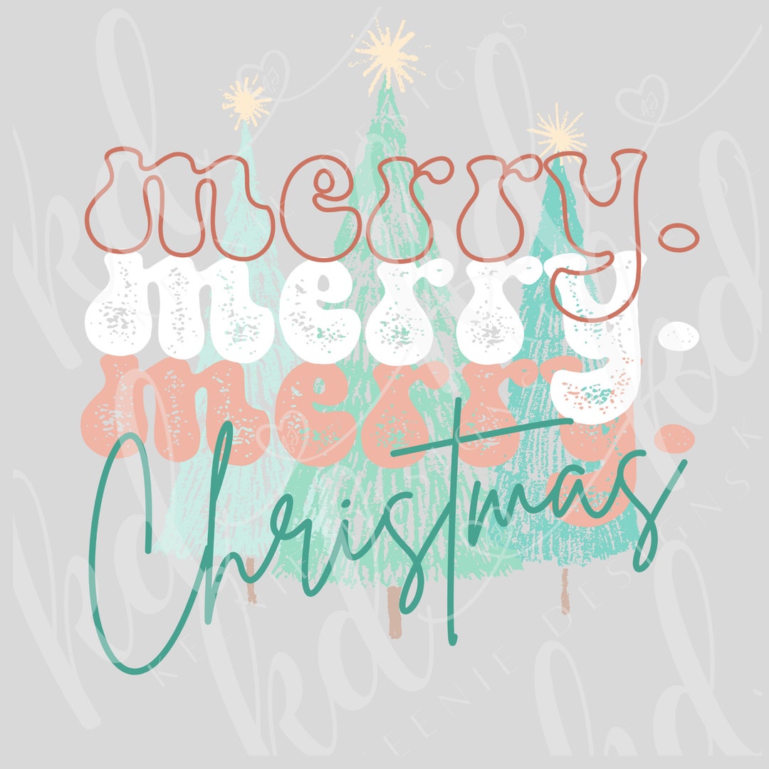 PNG Merry Merry Merry Christmas - Retro Style, Muted Colors; Christmas ...