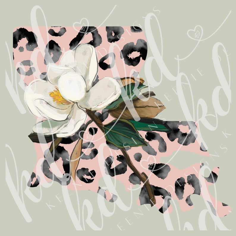 Louisiana Shaped State Flower Leopard Print PNG; Leopard Print ...
