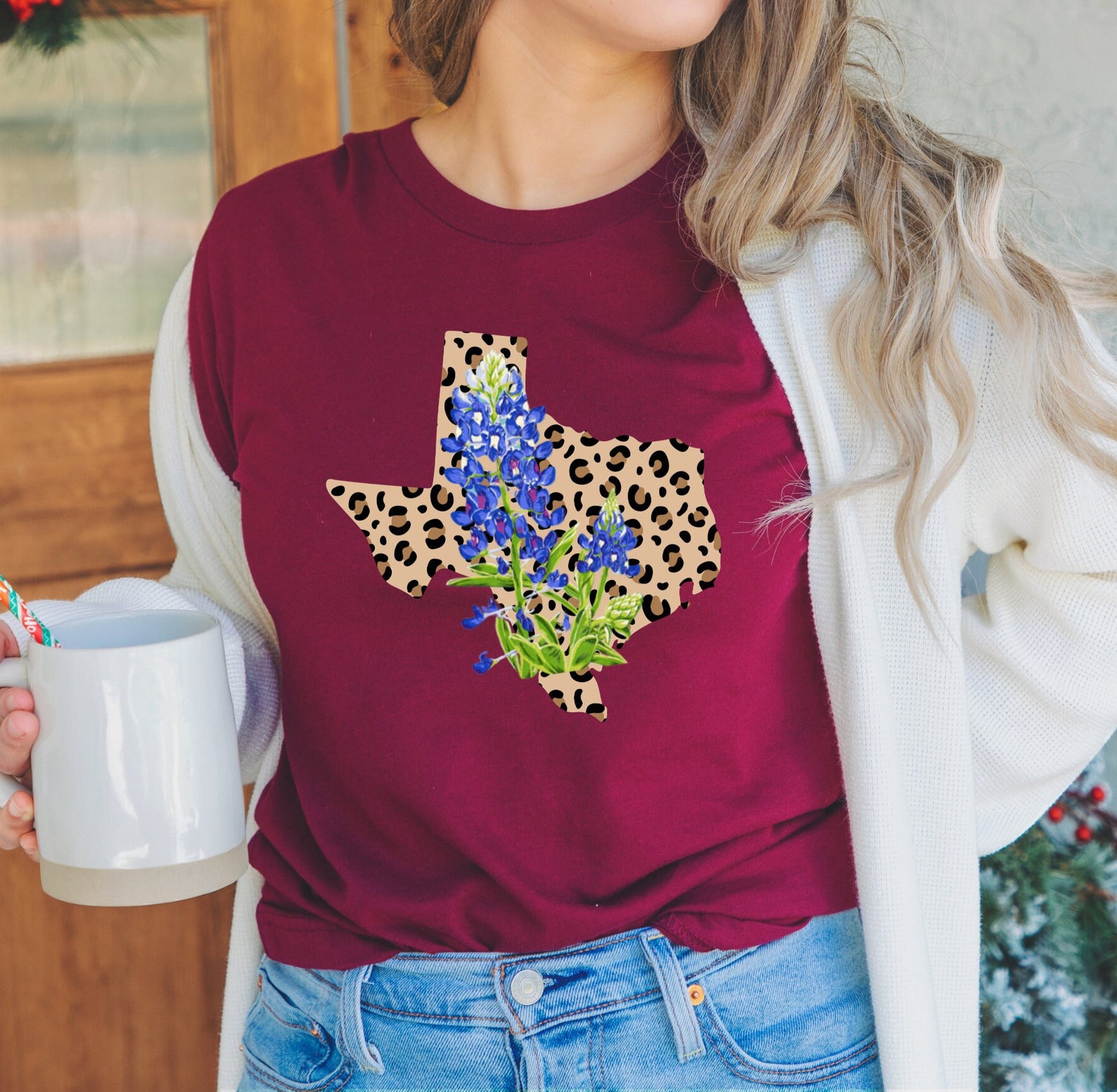 Texas Shaped State Flower Leopard Print Tshirt; Leopard Print Texas ...