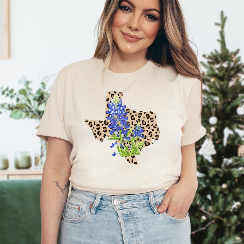 Texas Shaped State Flower Leopard Print Tshirt; Leopard Print Texas ...