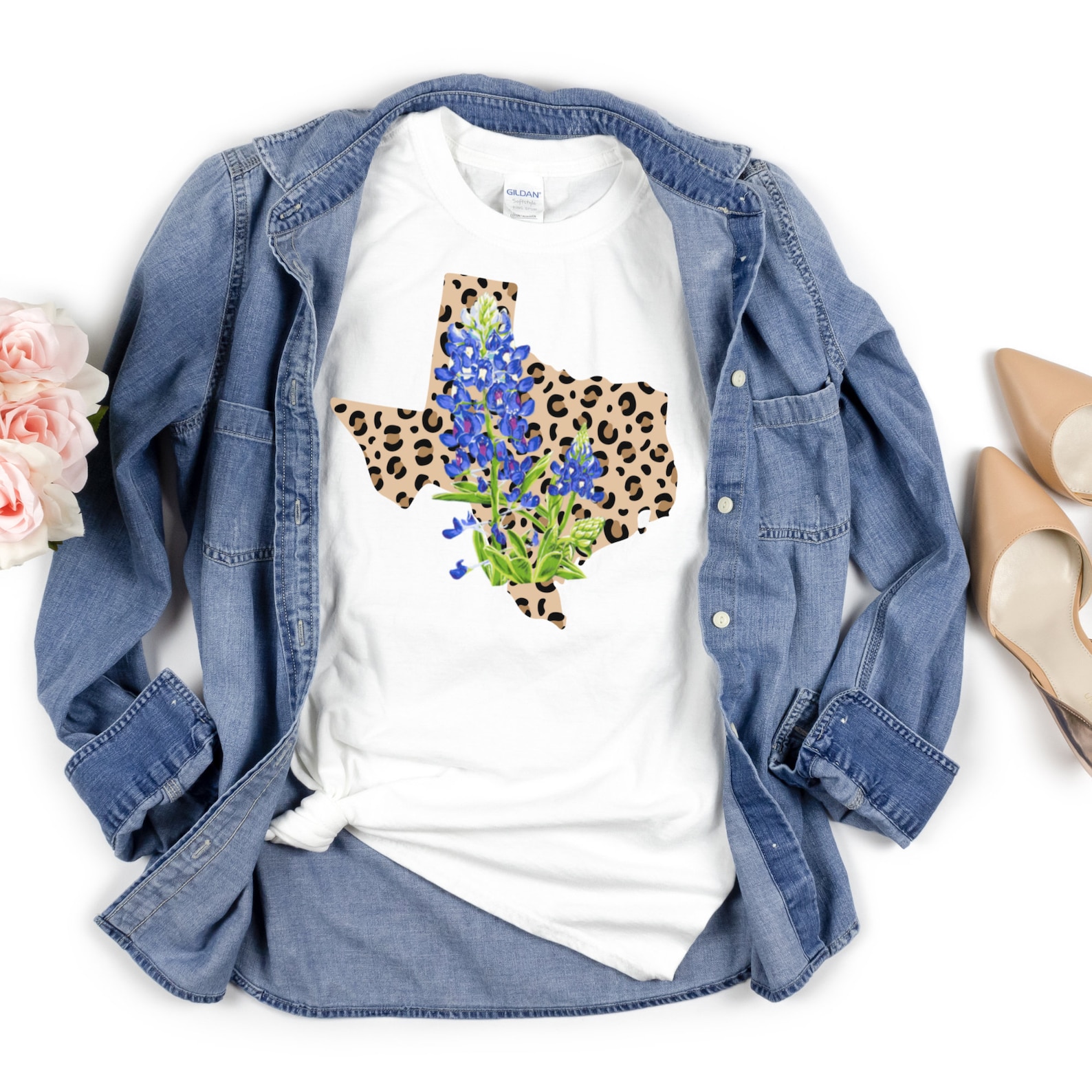 Texas Shaped State Flower Leopard Print Tshirt; Leopard Print Texas ...