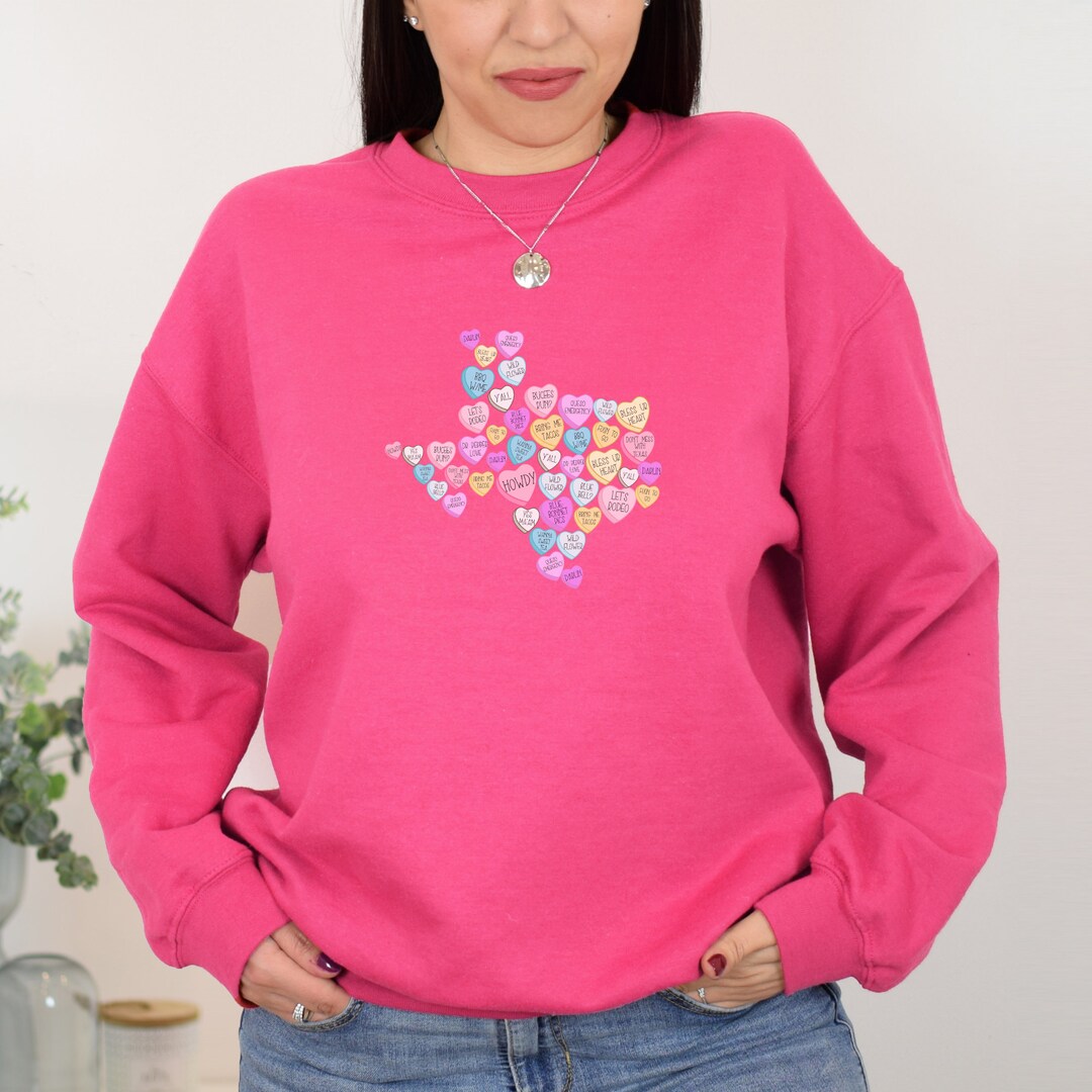 Texas Conversation Hearts Sweatshirt; Shape of Texas With Fun Texas ...
