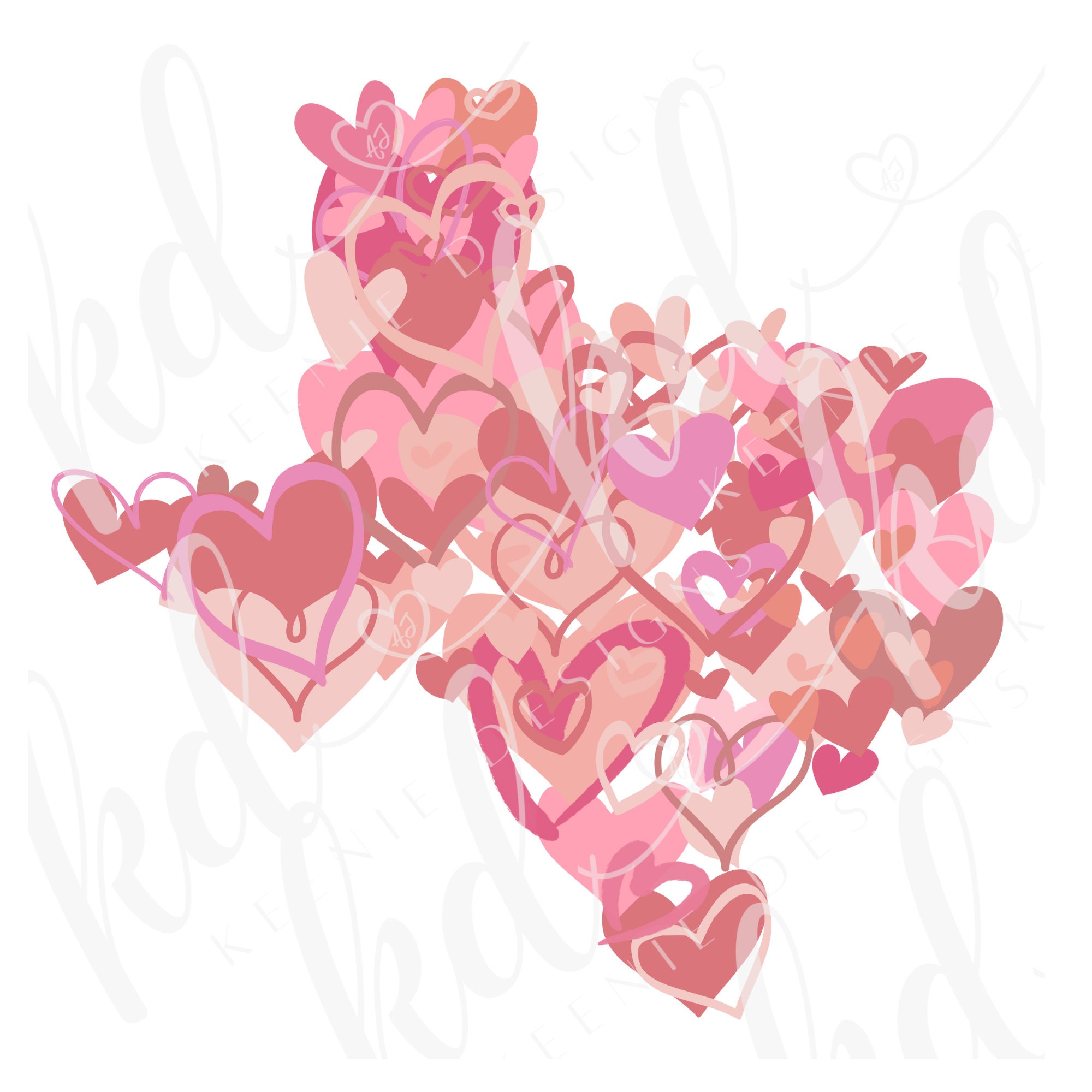 TWO Texas Shaped Heart Print PNG Files; Hearts in Shape of Texas With ...