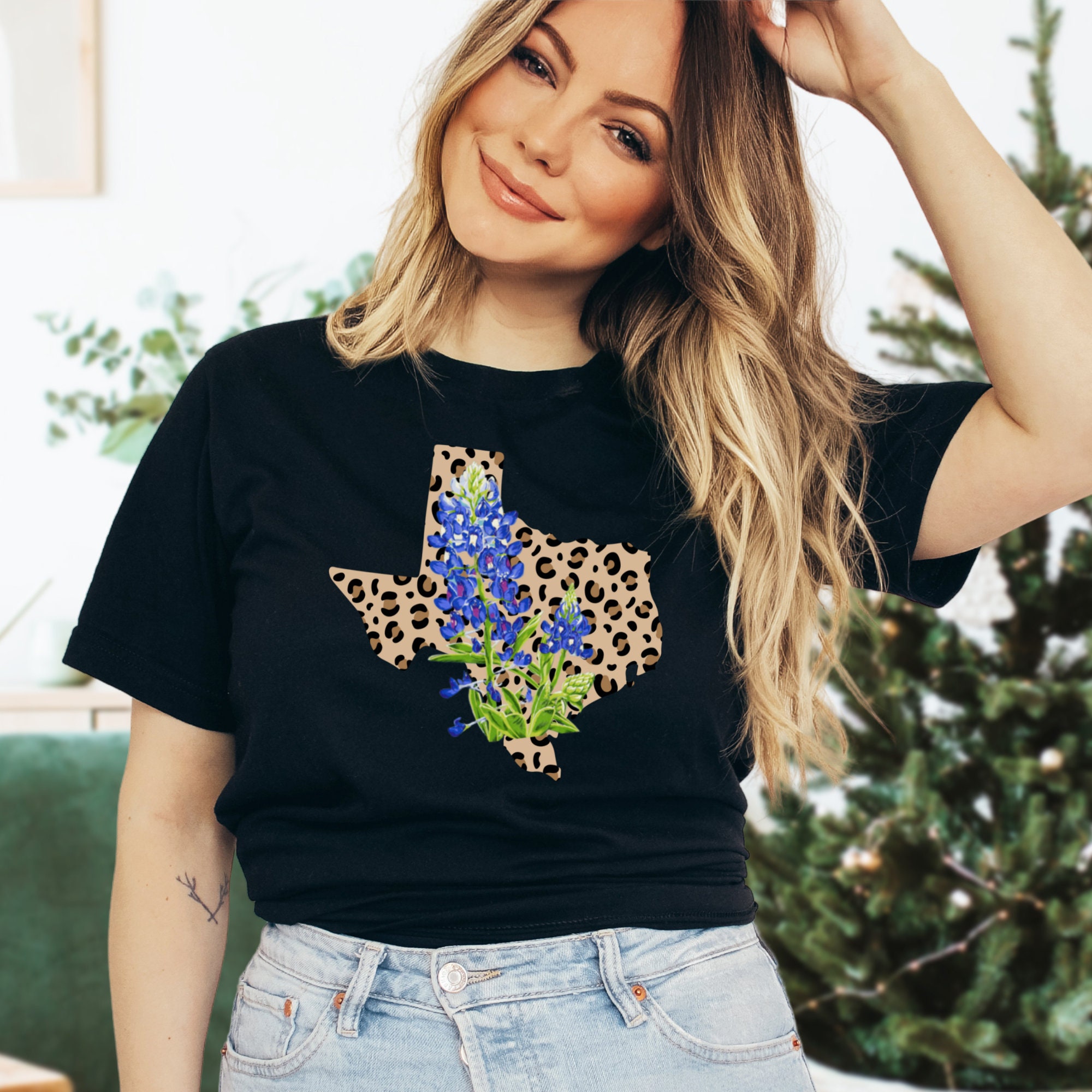 Texas Shaped State Flower Leopard Print Tshirt; Leopard Print Texas ...