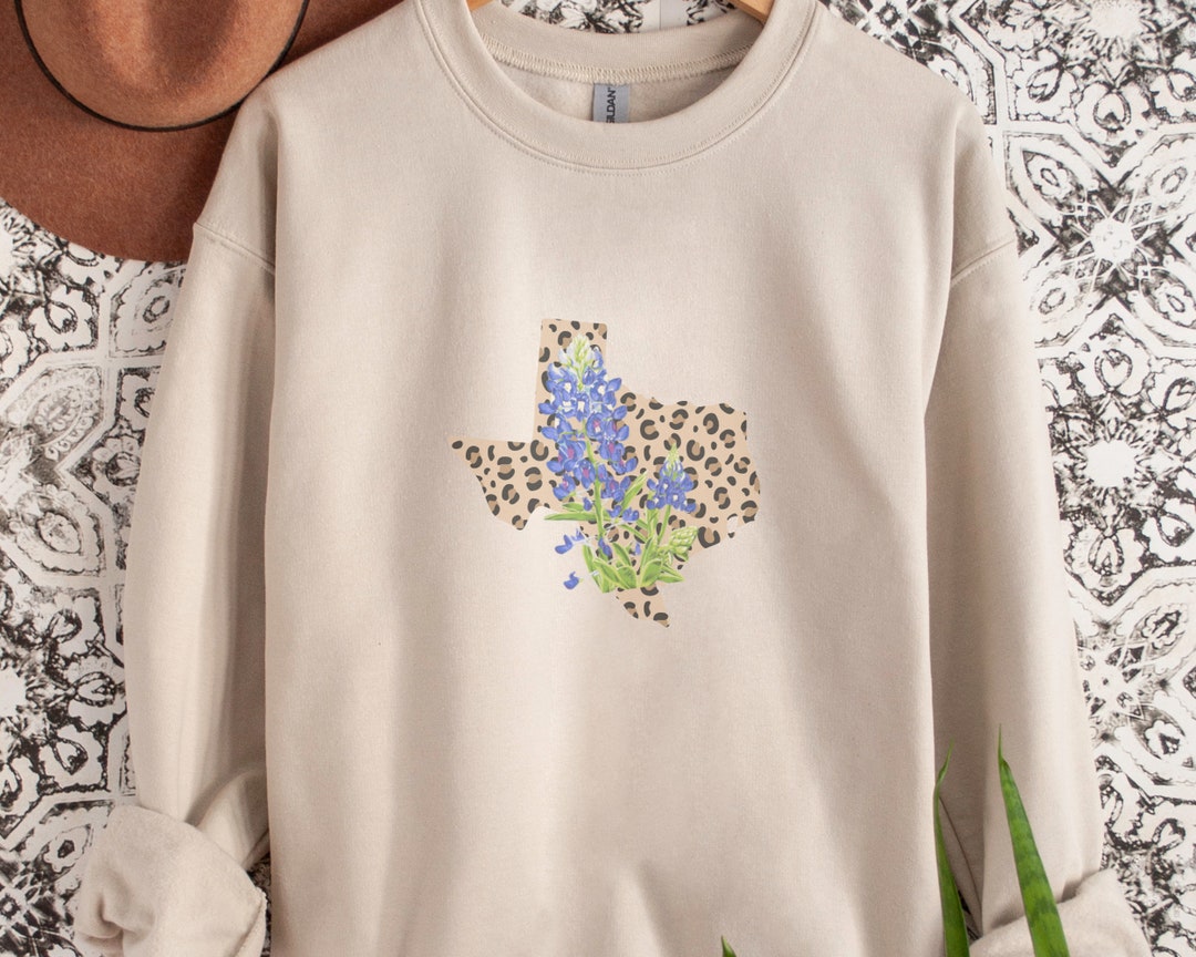 Texas Shaped State Flower Leopard Print Sweatshirt; Leopard Print Texas ...