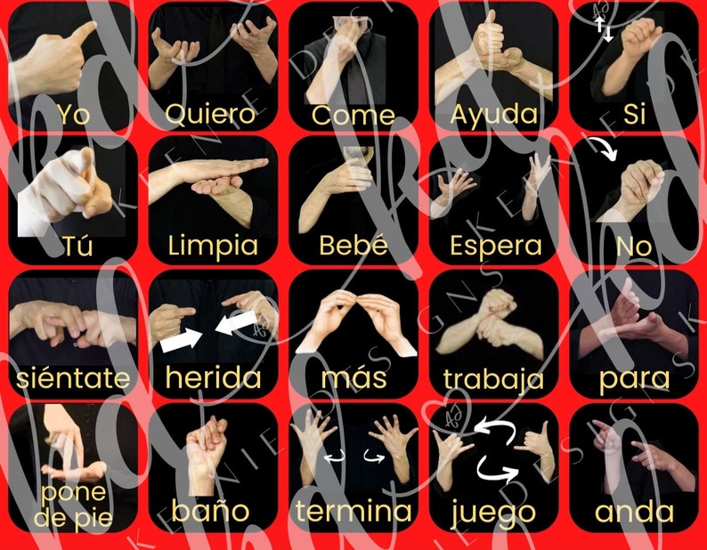 SPANISH ASL Based Communication Board With Real Pictures; Early ...