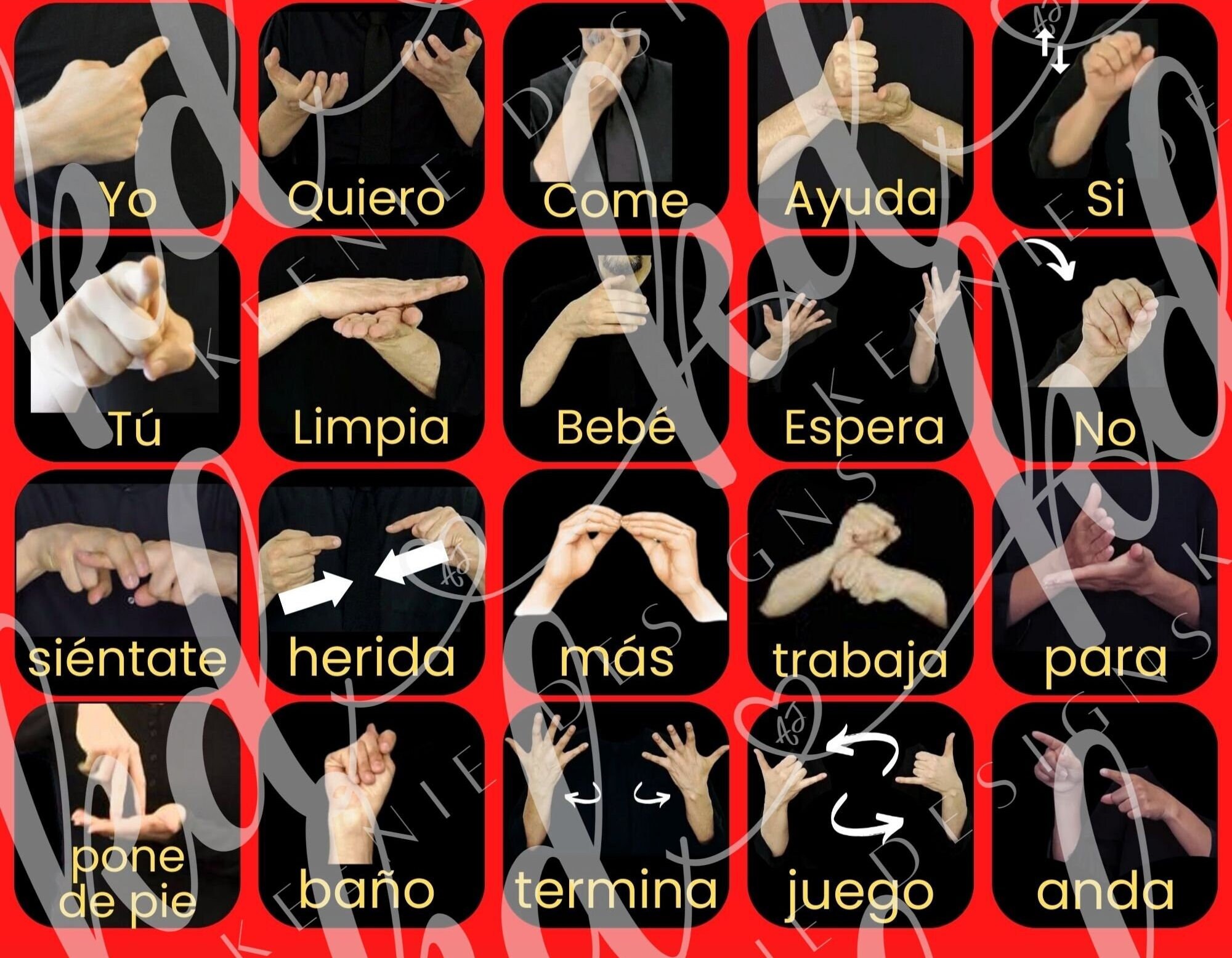 SPANISH ASL Based Communication Board With Real Pictures; Early ...
