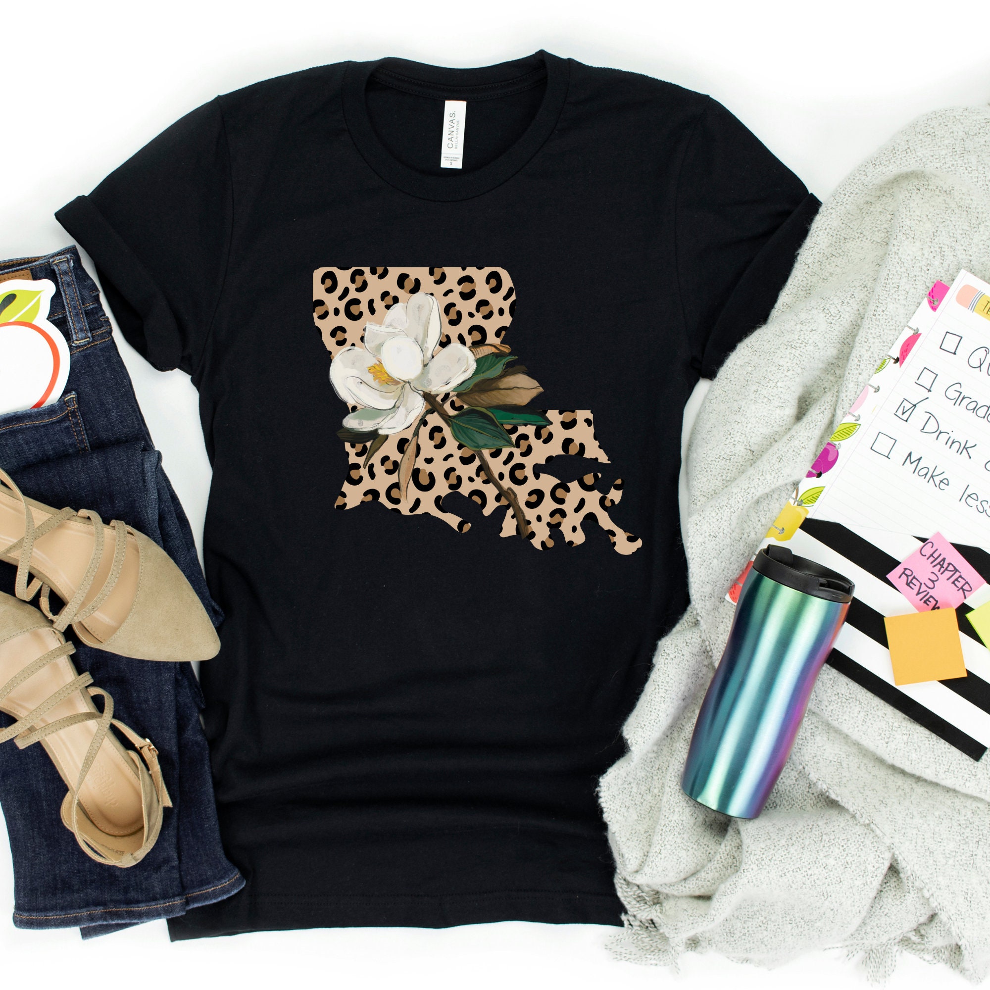 Louisiana Shaped State Flower Leopard Print Tshirt; Leopard Print ...