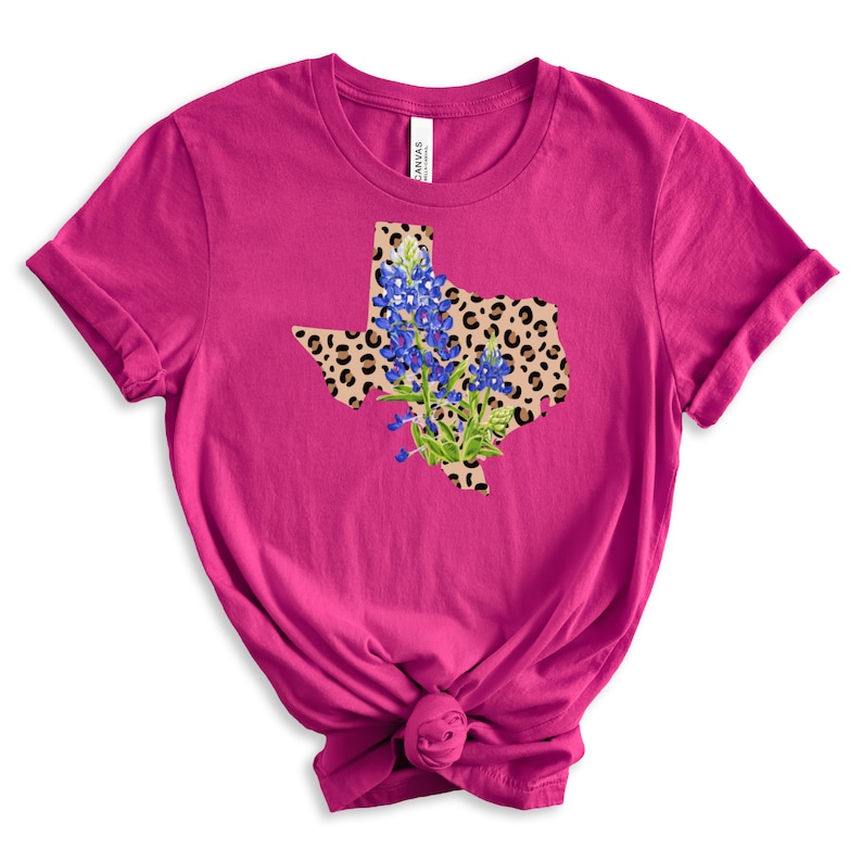 Texas Shaped State Flower Leopard Print Tshirt; Leopard Print Texas ...