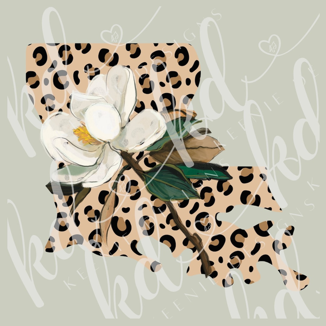 Louisiana Shaped State Flower Leopard Print PNG; Leopard Print ...