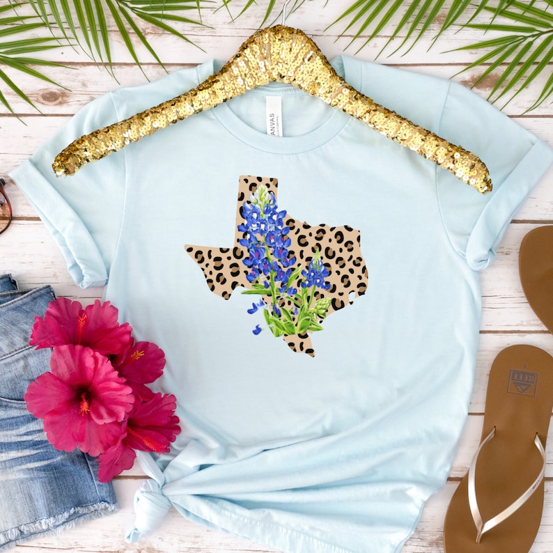 Texas Shaped State Flower Leopard Print Tshirt; Leopard Print Texas ...