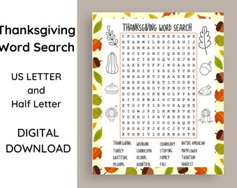 Thanksgiving Word Search Printable - Etsy