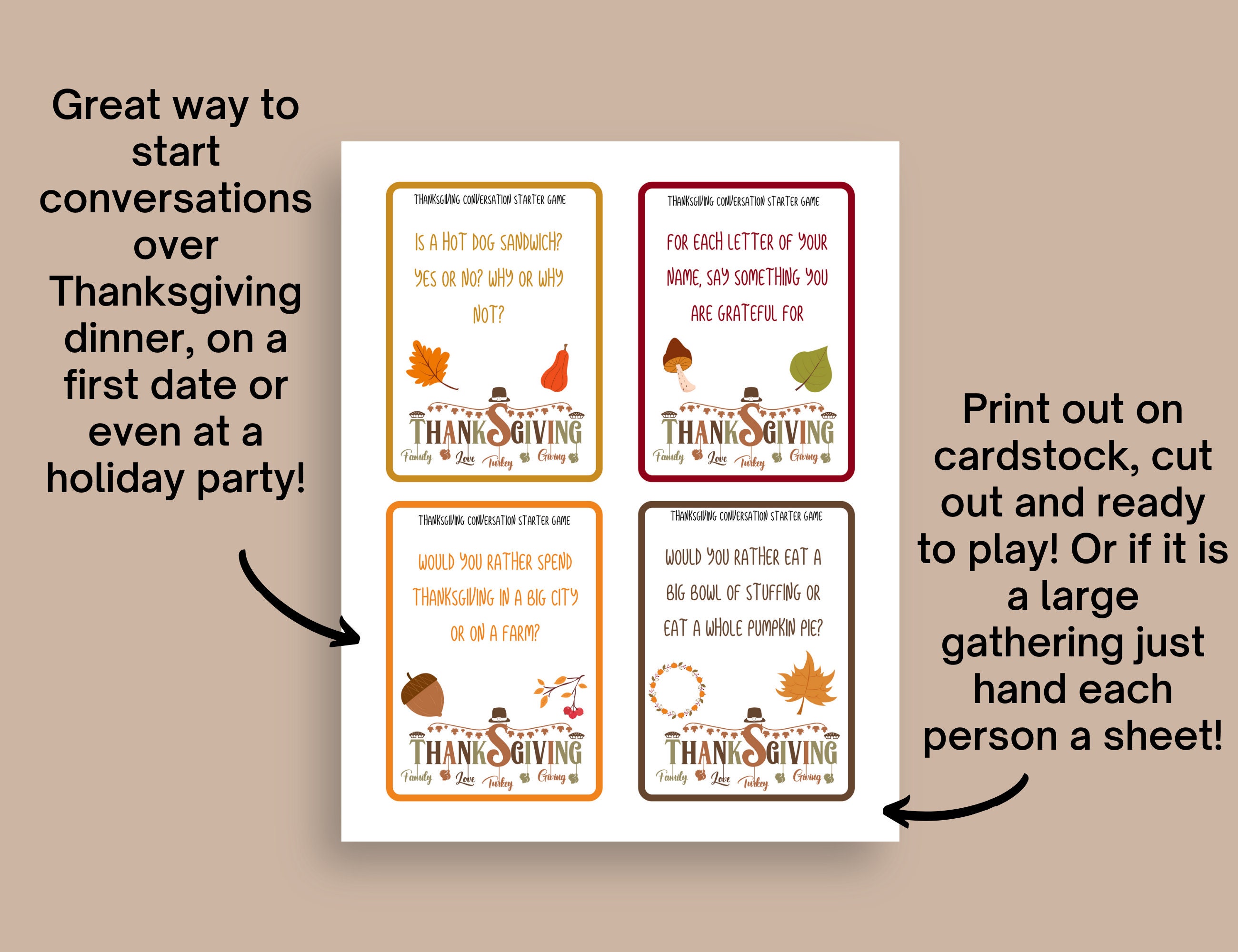 Thanksgiving Icebreaker Game, Family Game Night, Conversation Starter ...