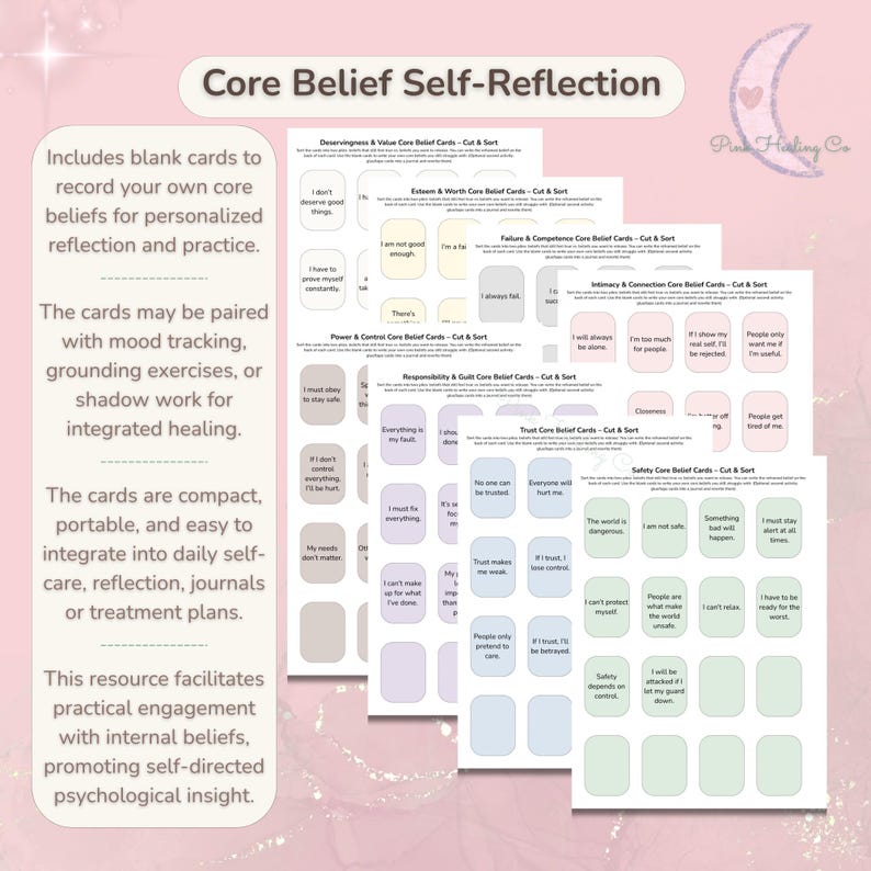Core Belief Therapy Workbook for CBT | Printable Reflection Cards ...
