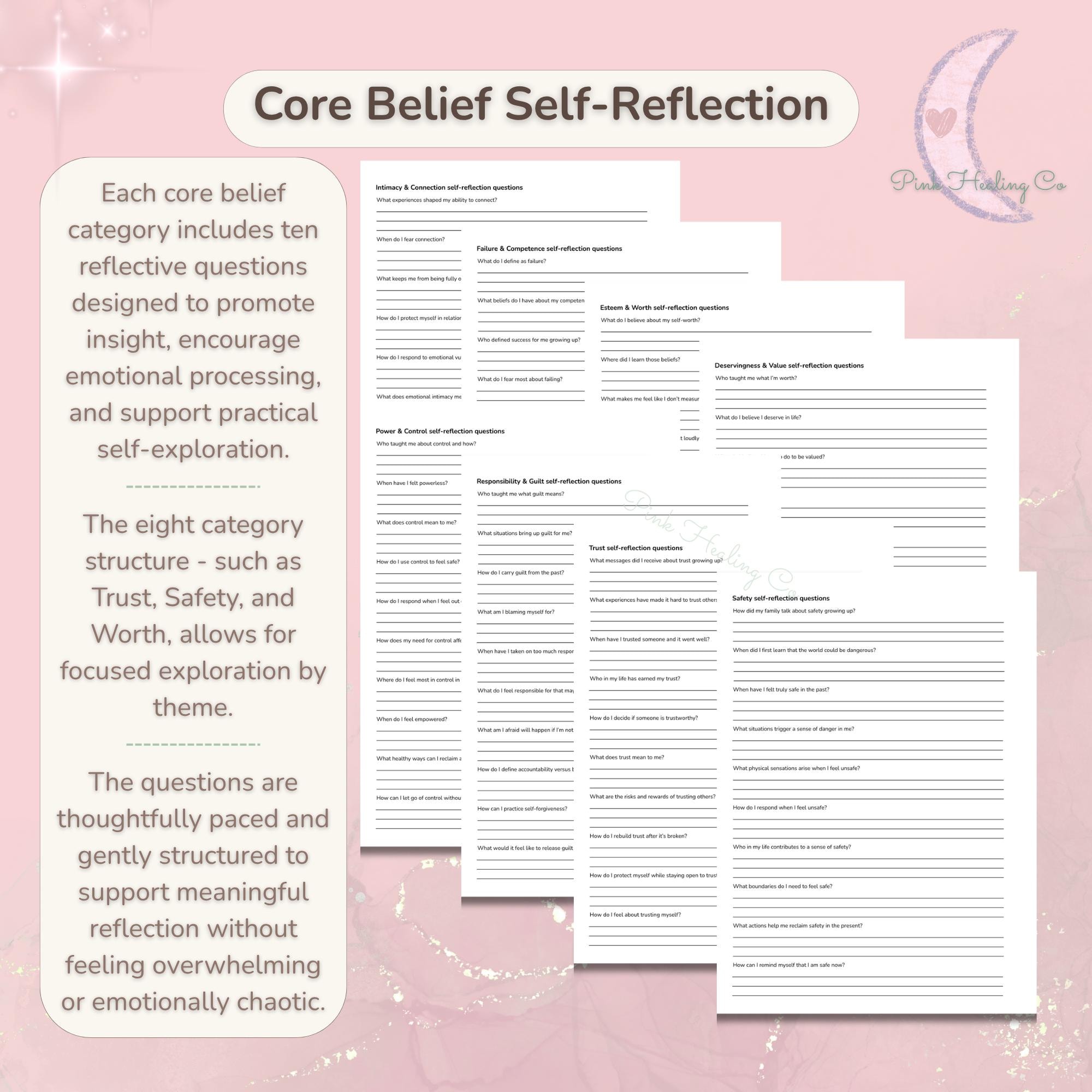 Core Belief Therapy Workbook for CBT | Printable Reflection Cards ...