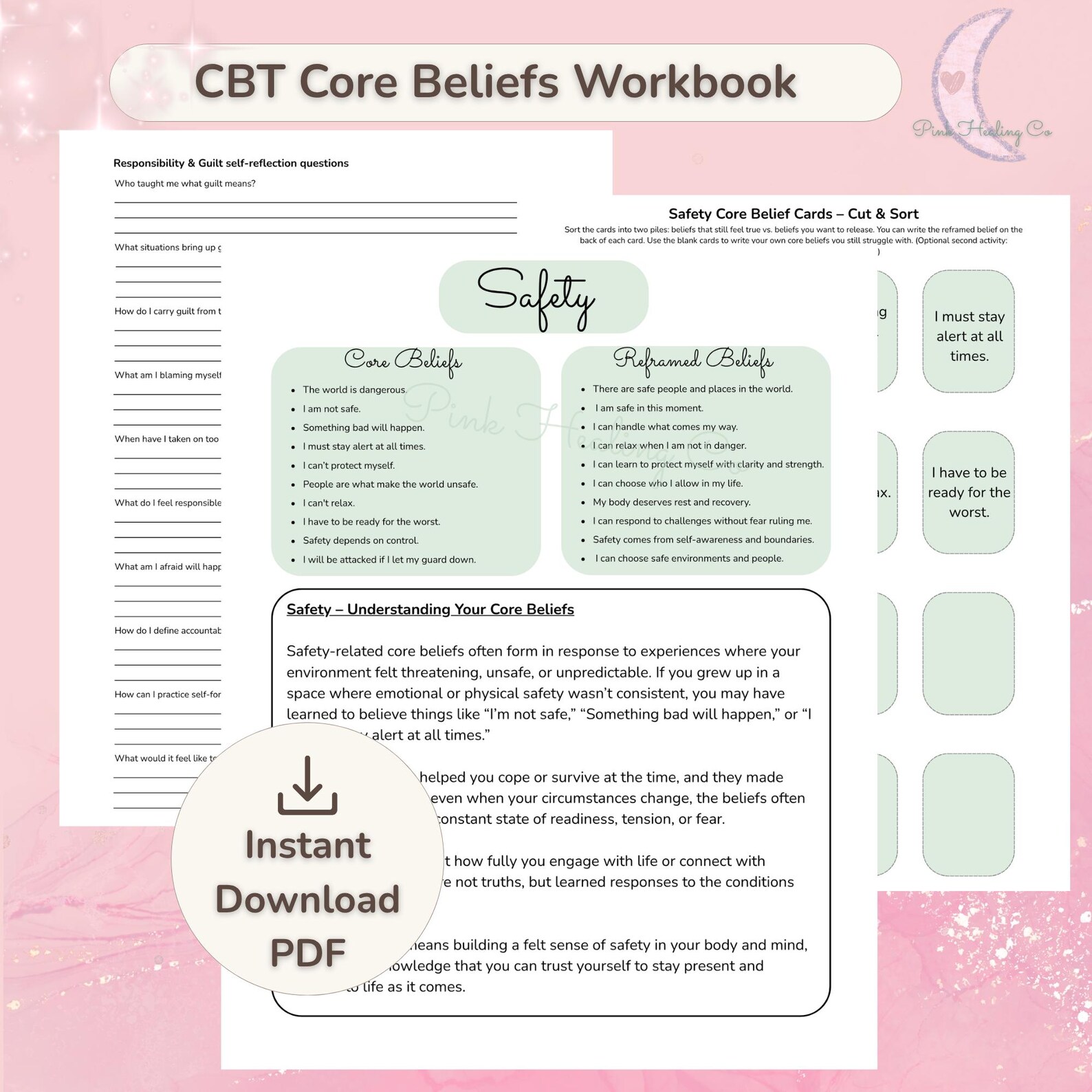 Core Belief Therapy Workbook for CBT | Printable Reflection Cards ...