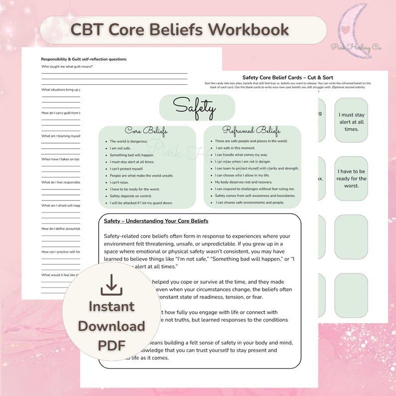 Core Belief Therapy Workbook for CBT | Printable Reflection Cards ...