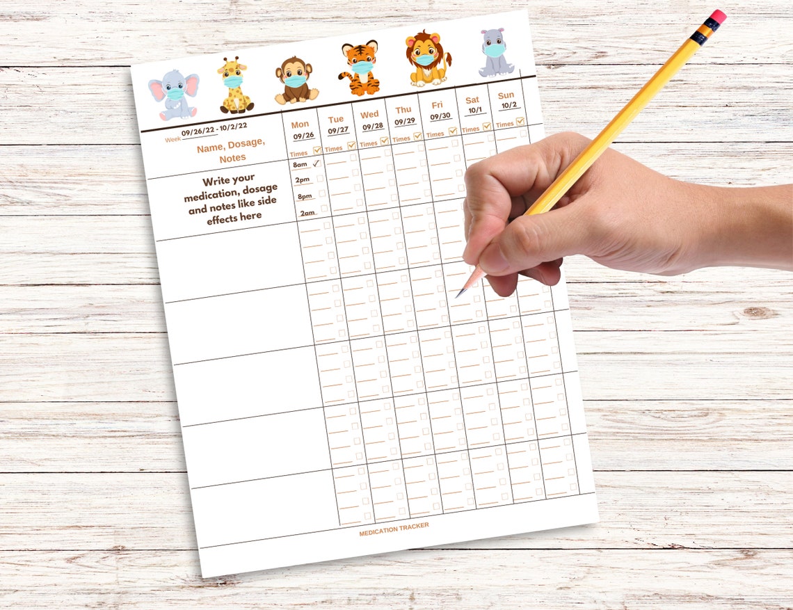 Childs Medication Chart, Cute Animals Medication Chart, Childs ...