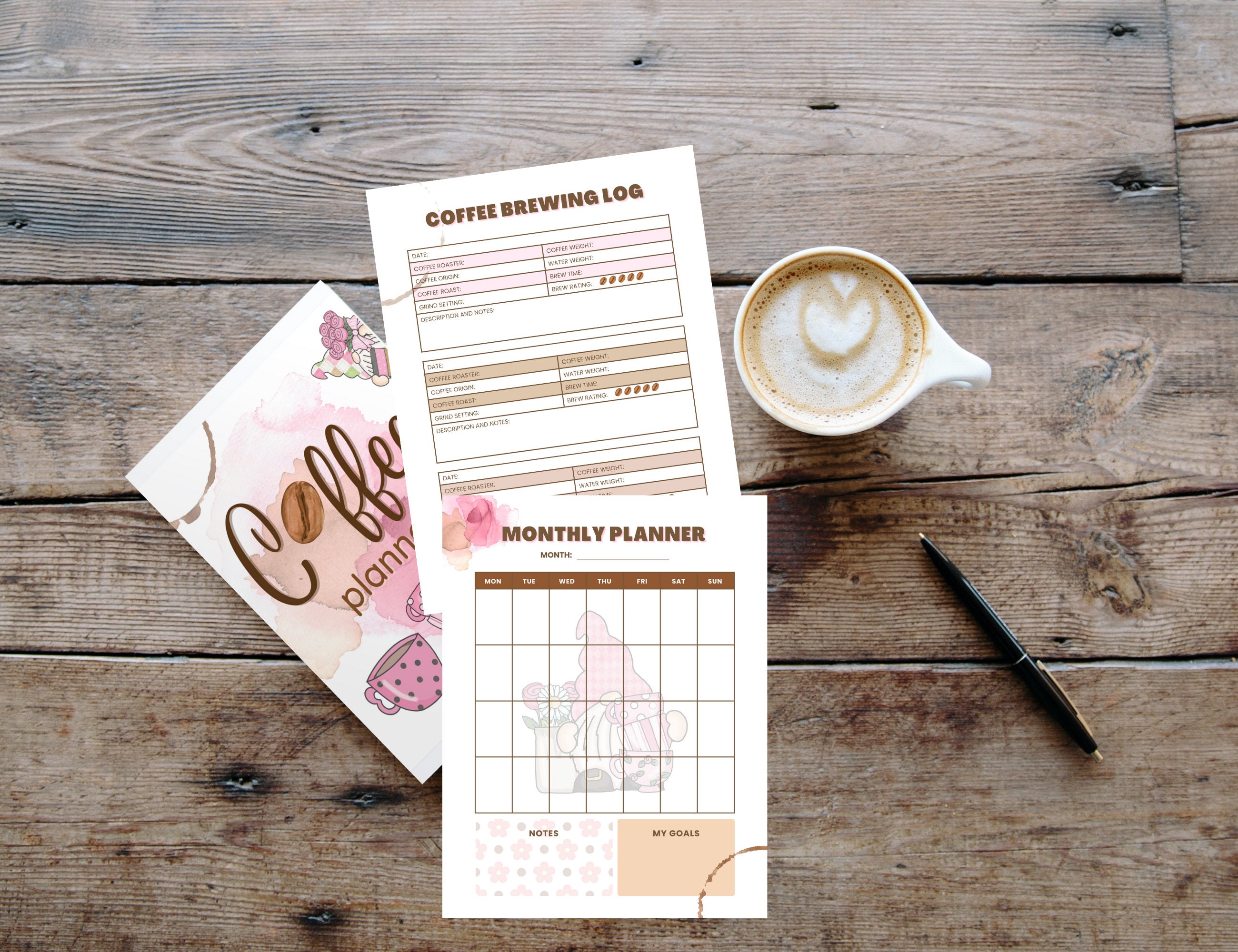 Undated Coffee Planner Printable, Coffee Planner, Coffee Lover Gift, Coffee Connoisseur, Pink ...