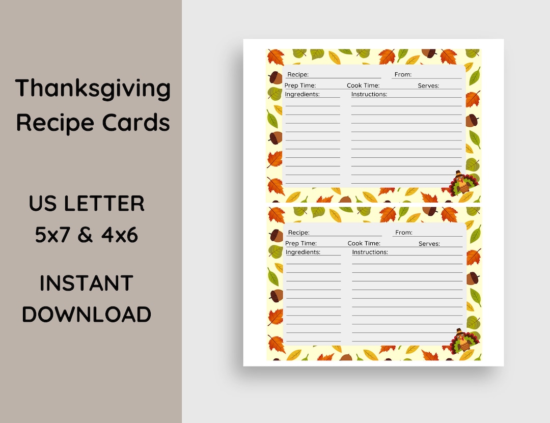 Thanksgiving Printable Recipe Card Templates Fall Recipe - Etsy