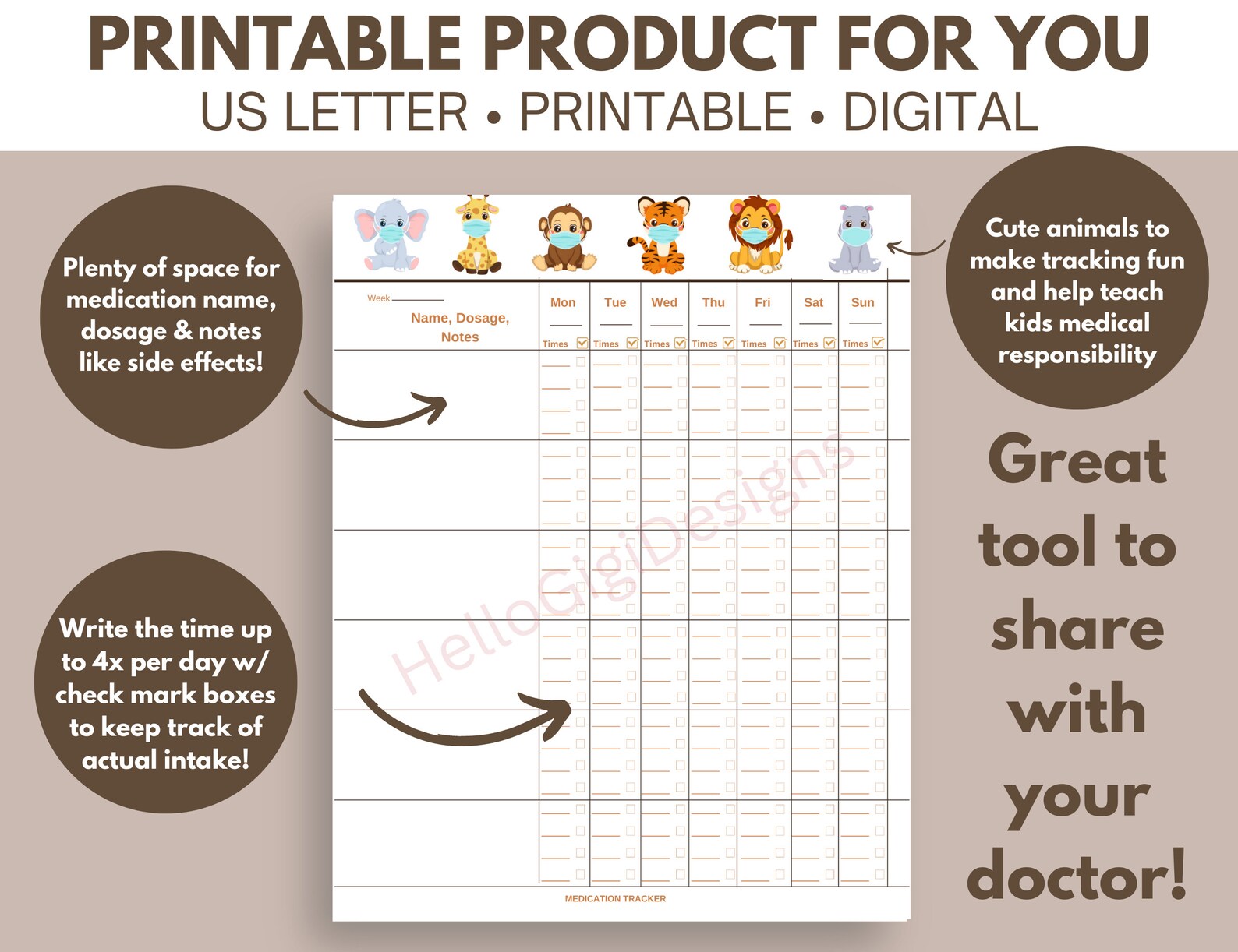Childs Medication Chart, Cute Animals Medication Chart, Childs ...