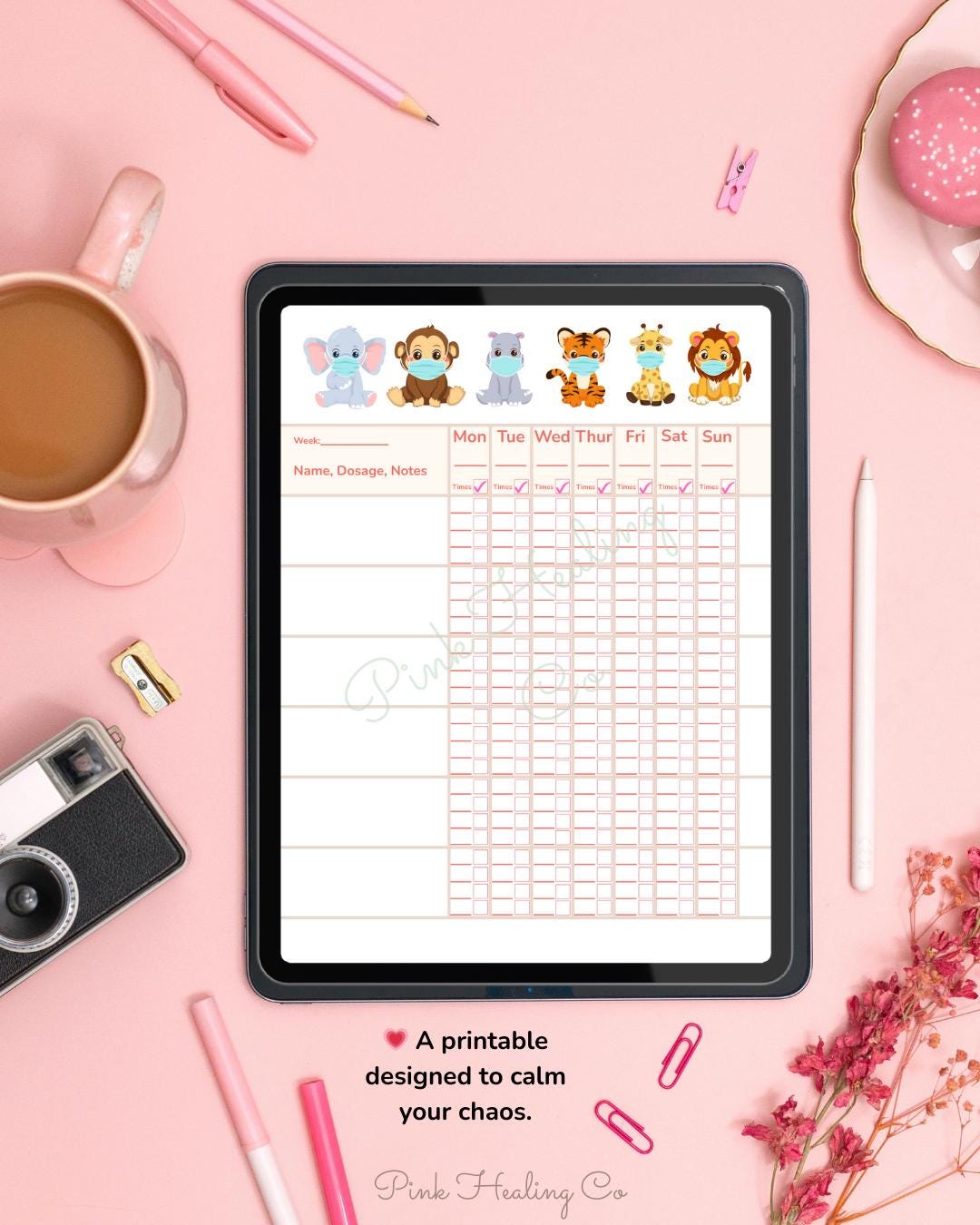 Printable Kids Medication Tracker – Cute Animal Weekly Pill Chart PDF ...