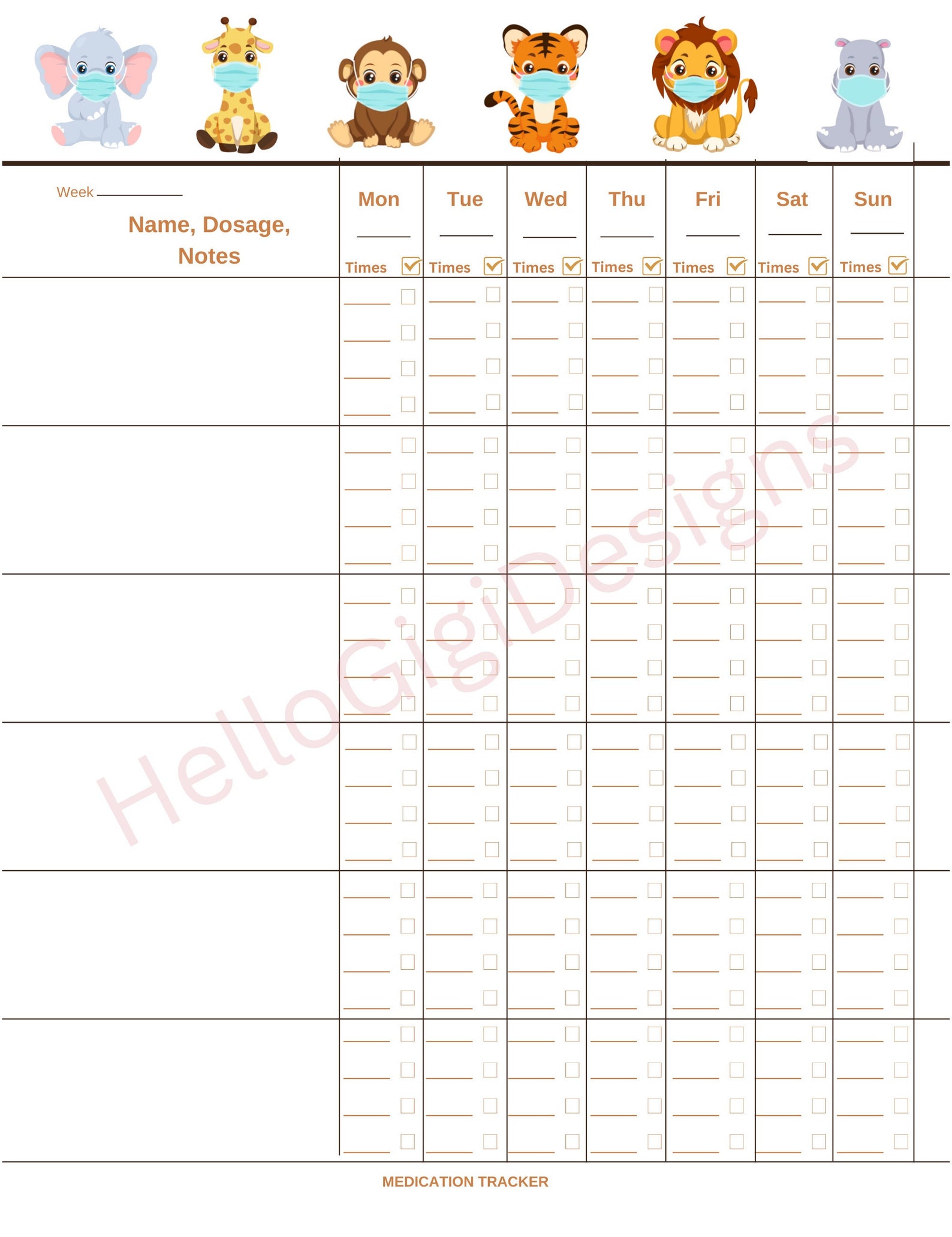 Childs Medication Chart, Cute Animals Medication Chart, Childs ...